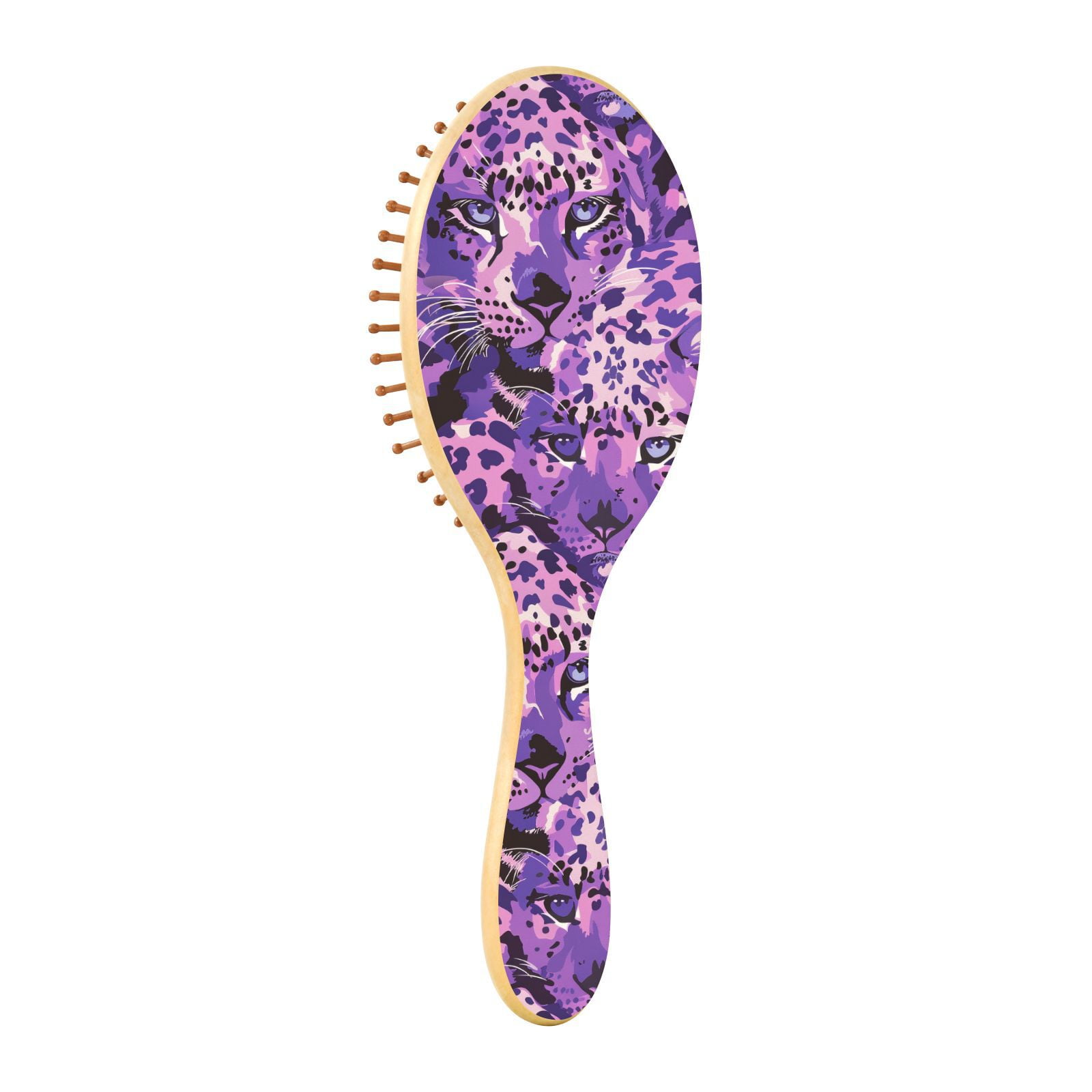 JSTEL Purple Leopard Print Hair Brush for Women Men Natural Wood Detangler Brushes for All Hair ...