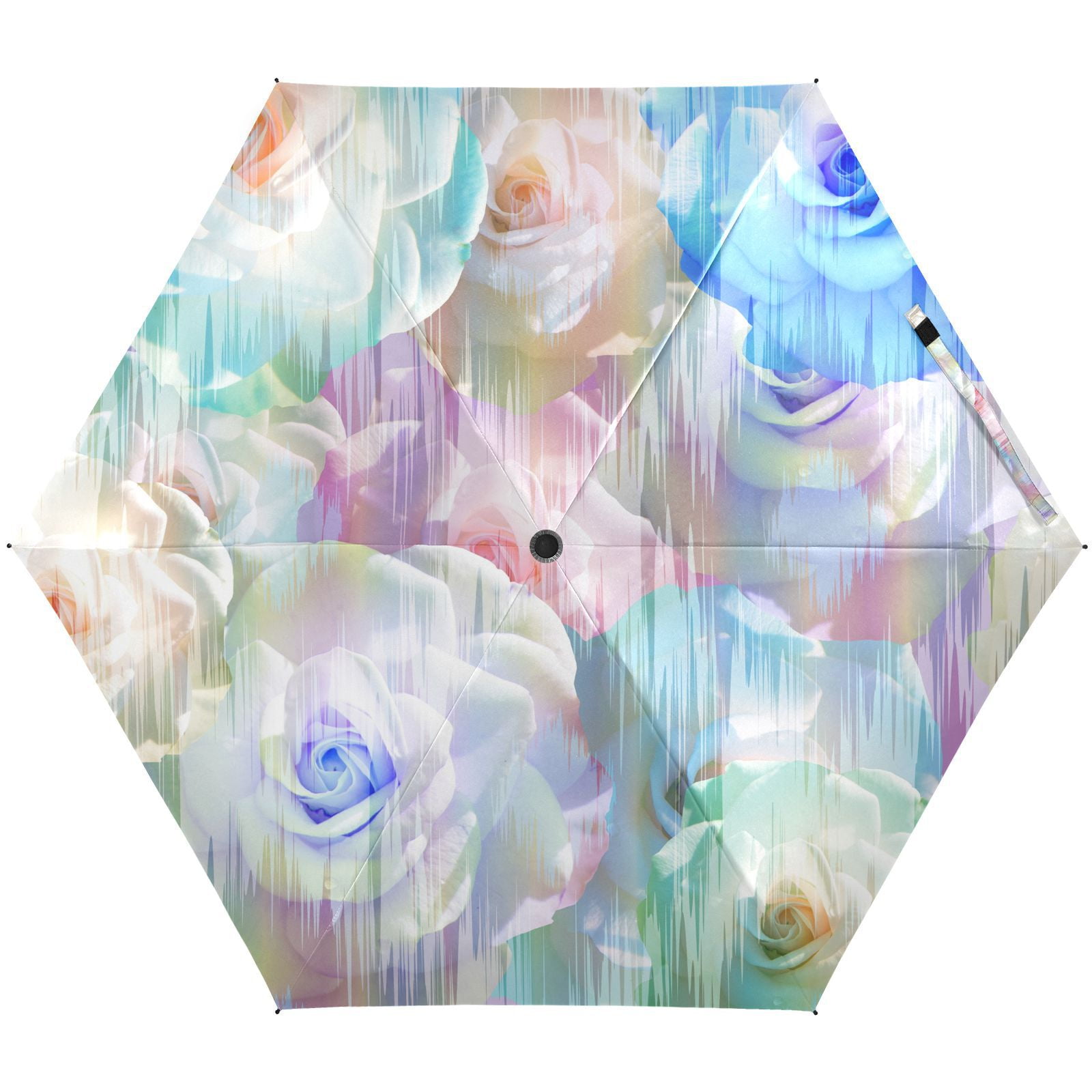 JSTEL Rainbow Color Rose Flower Floral Folding Umbrella for Rain Sun ...