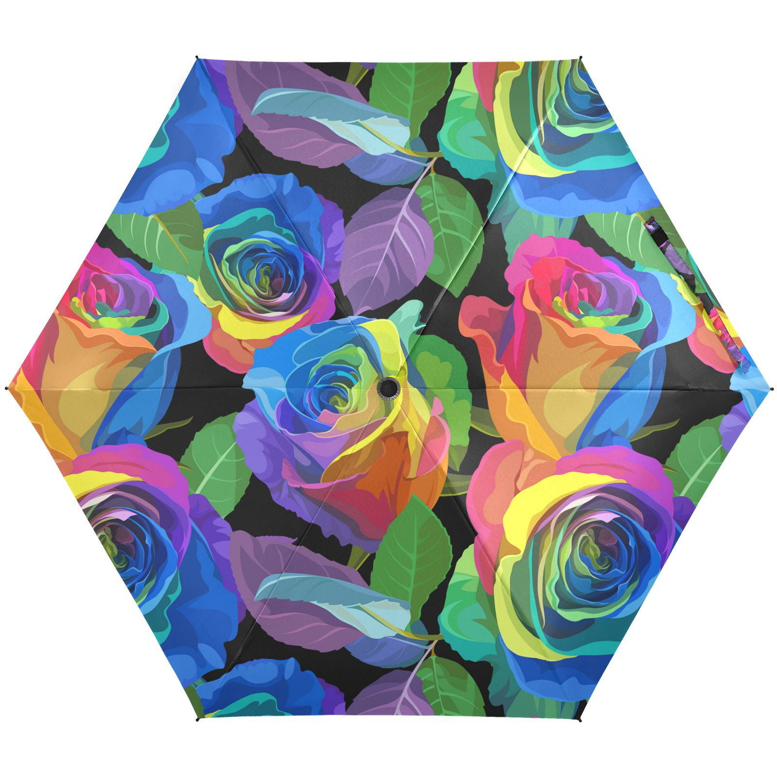 JSTEL Rainbow Color Roses Folding Umbrella for Rain Sun Travel Mini ...