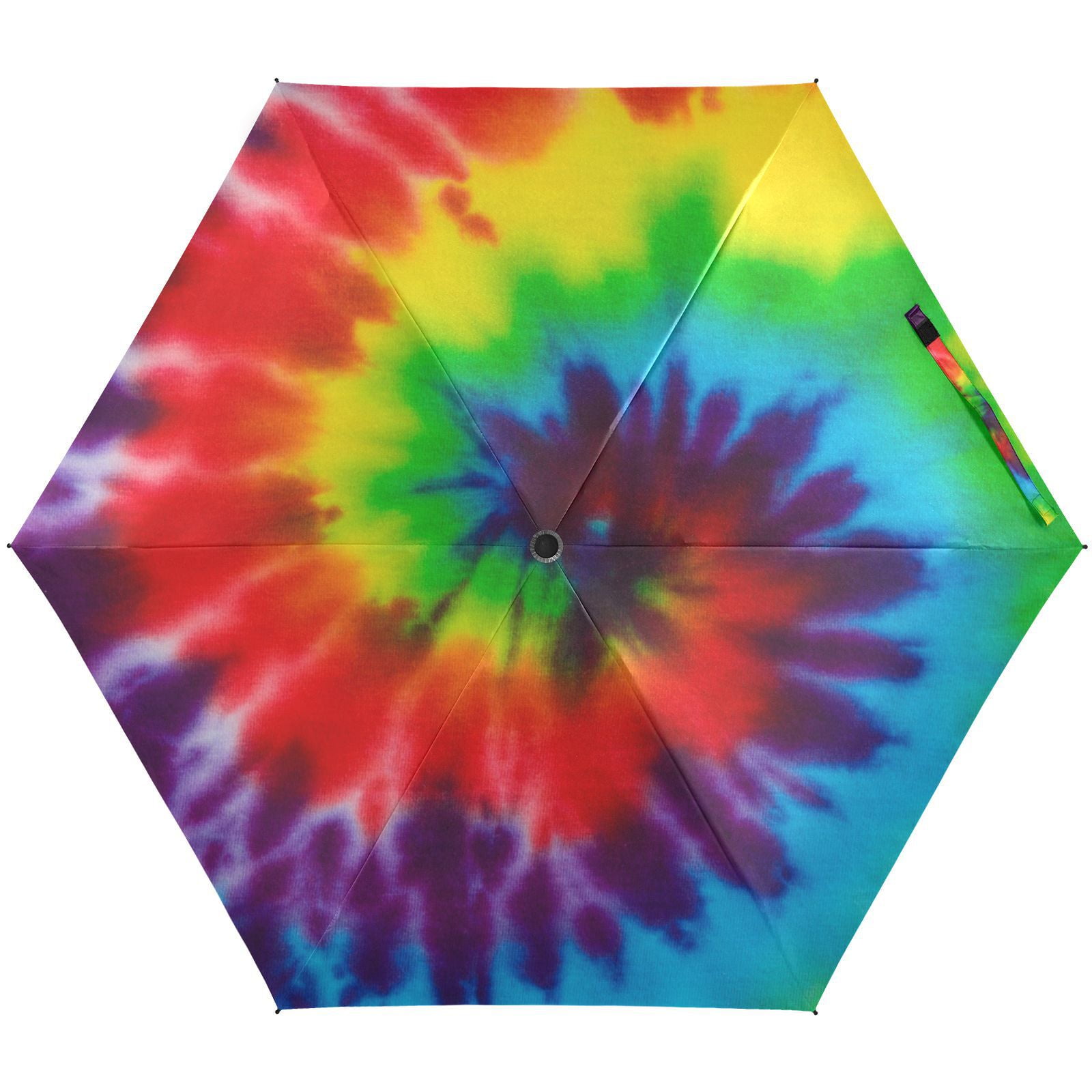 JSTEL Rainbow Color Tie Dye Swirl Folding Umbrella for Rain Sun Travel ...