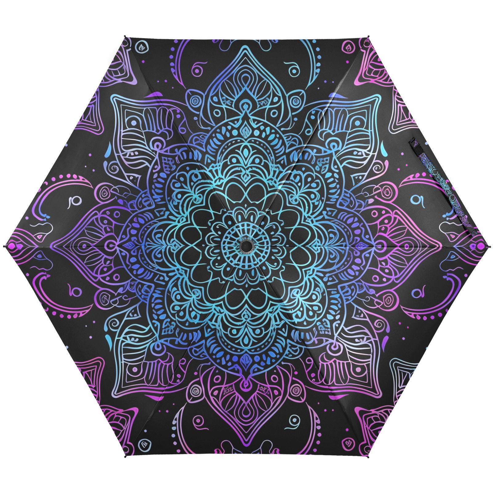 JSTEL Rainbow Mandala Boho Flower Folding Umbrella for Rain Sun Travel ...