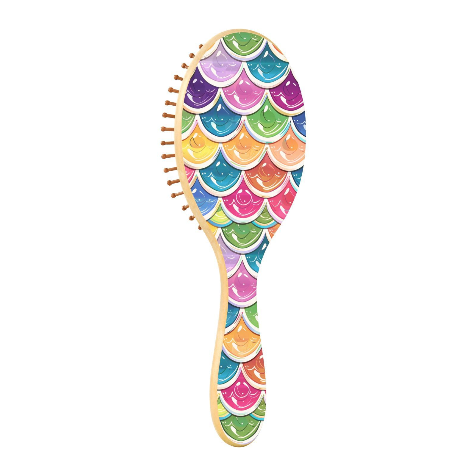 JSTEL Rainbow Mermaid Print Hair Brush for Women Men Natural Wood ...