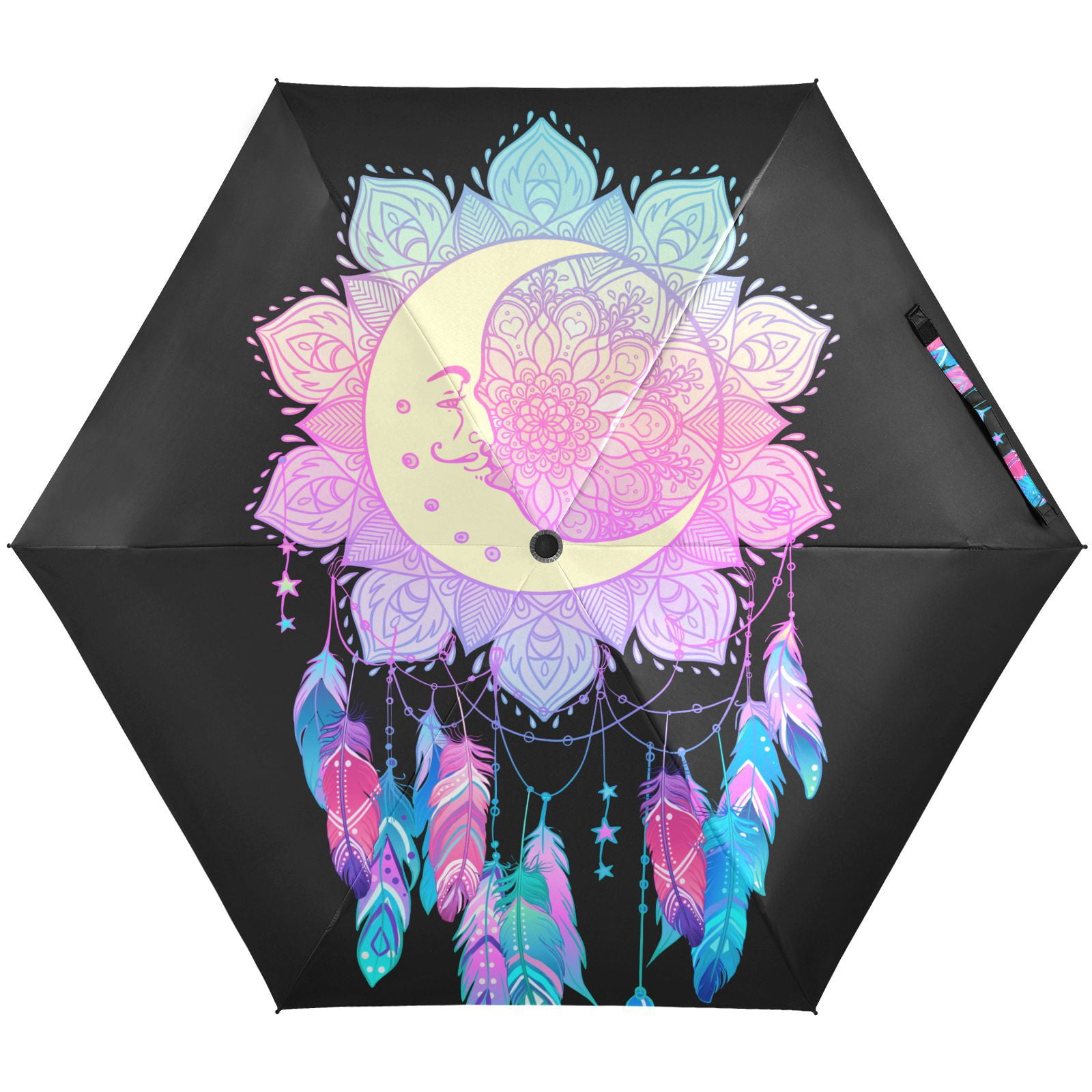 JSTEL Rainbow Moon Dreamcatcher Lotus Boho Folding Umbrella for Rain ...