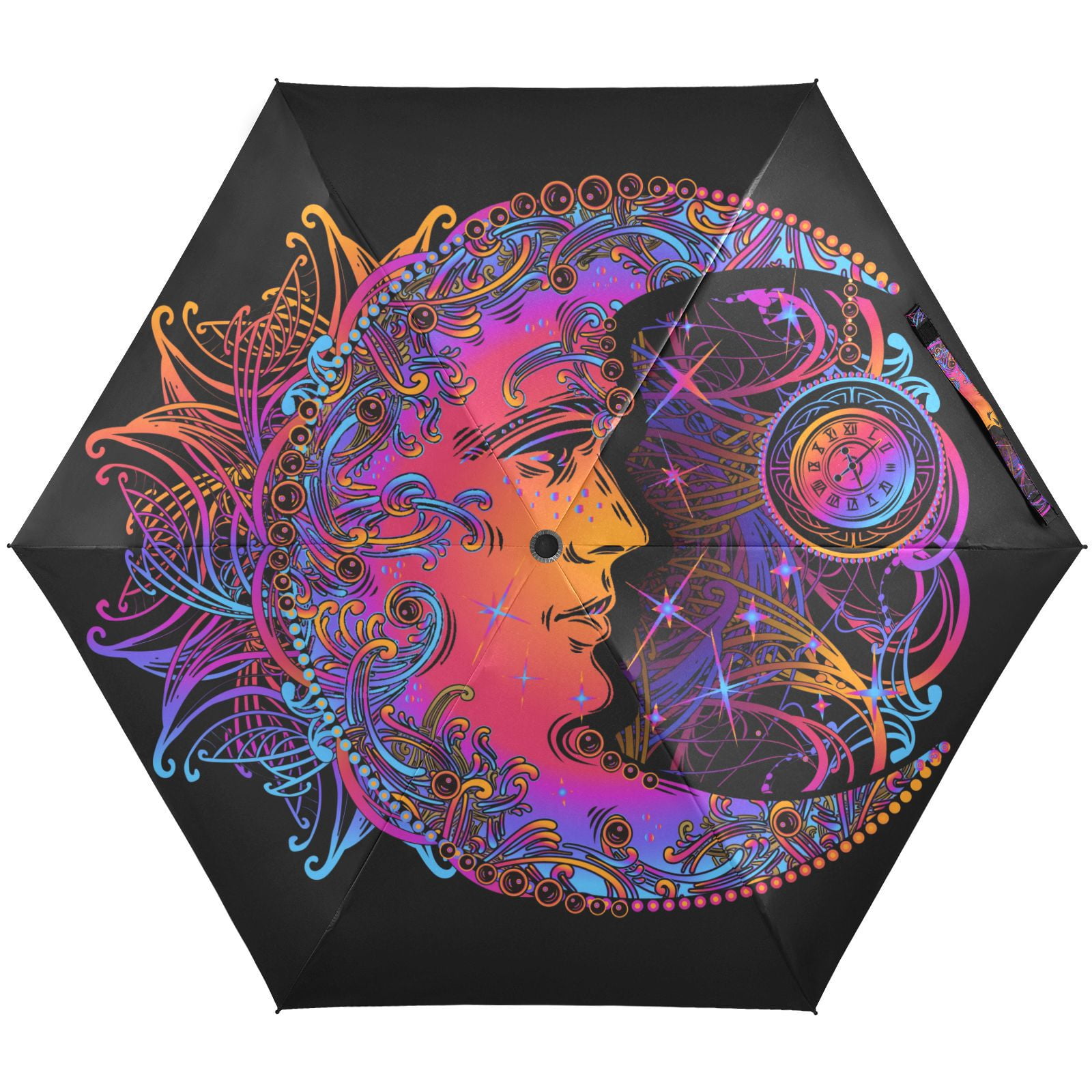 JSTEL Rainbow Moon Sun Boho Bohemian Folding Umbrella for Rain Sun ...