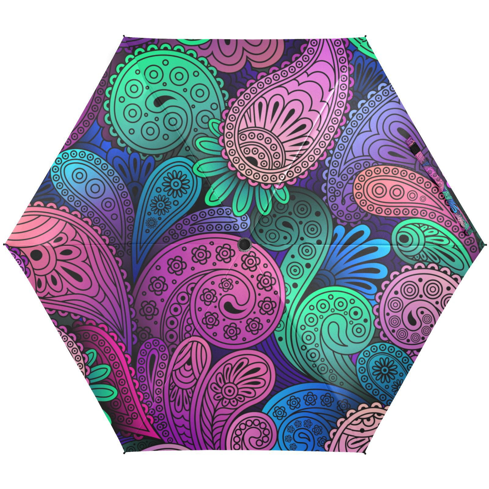 JSTEL Rainbow Paisley Indian Ethnic Folding Umbrella for Rain Sun ...