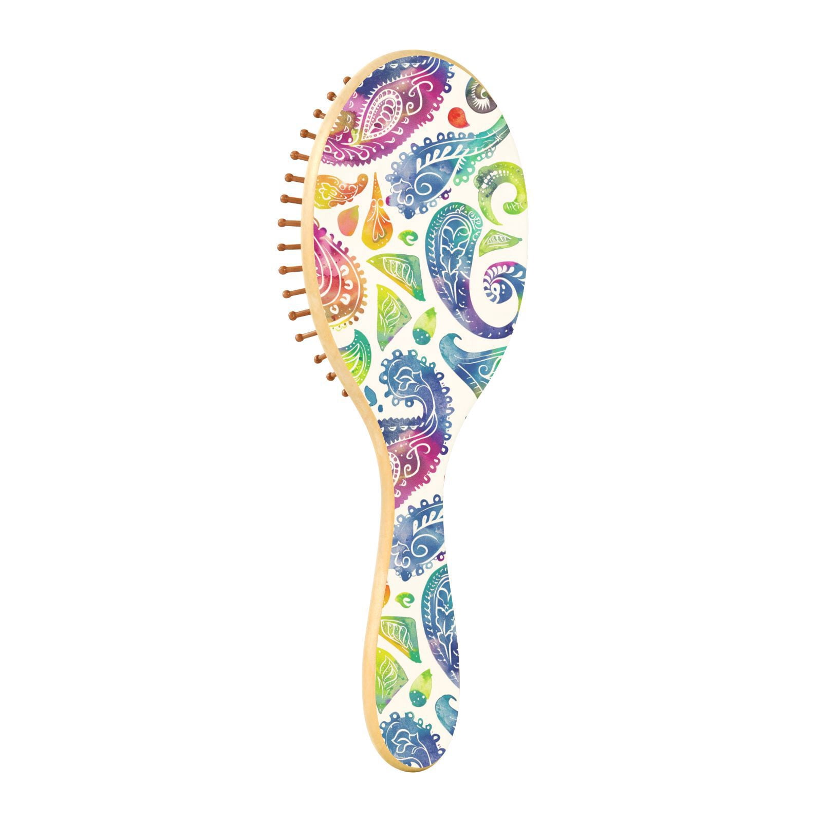 JSTEL Rainbow Paisley Watercolour Hair Brush for Women Men Natural Wood ...