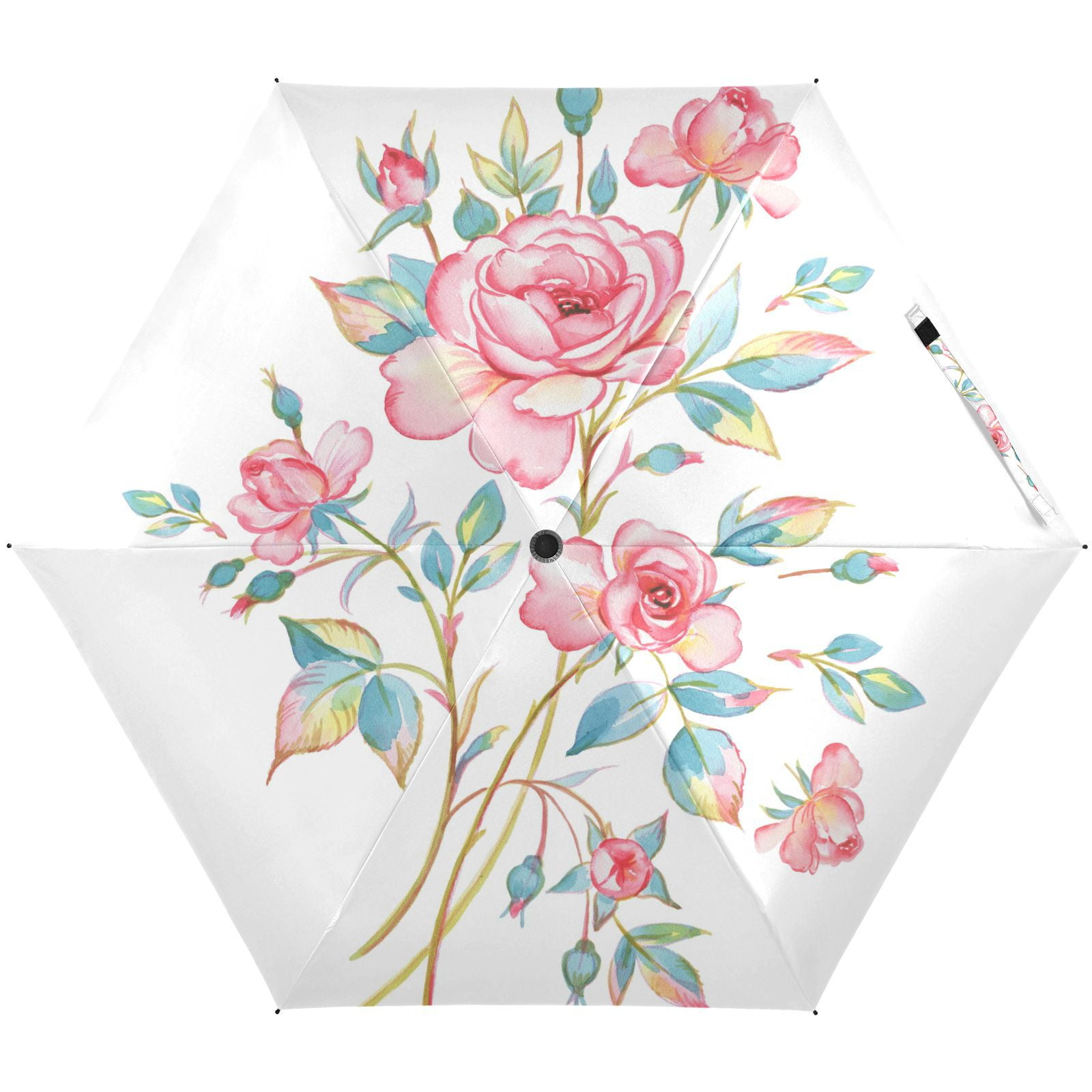 JSTEL Rainbow Rose Flowers Floral Folding Umbrella for Rain Sun Travel ...