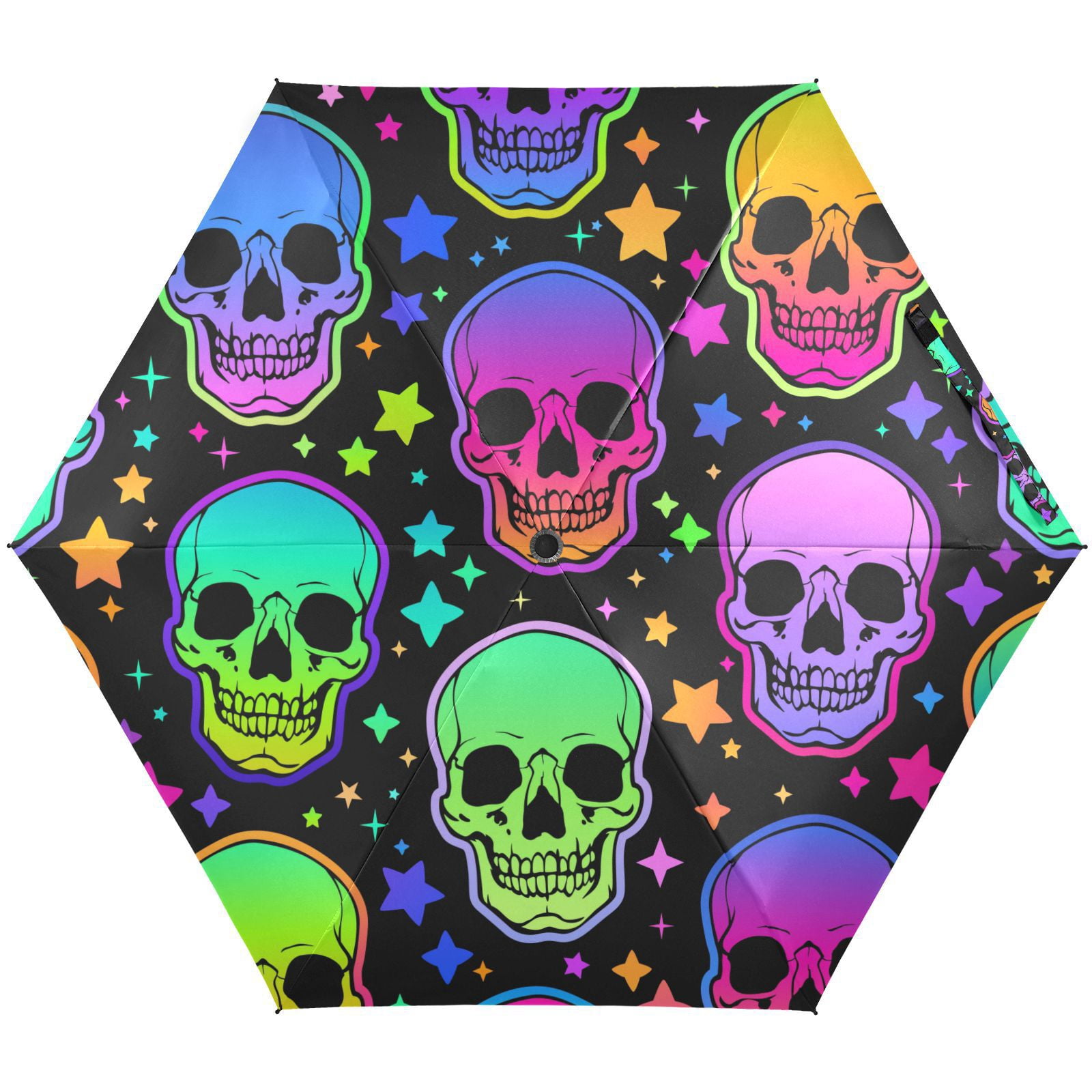 JSTEL Rainbow Skull Neon Stars Starry Folding Umbrella for Rain Sun ...