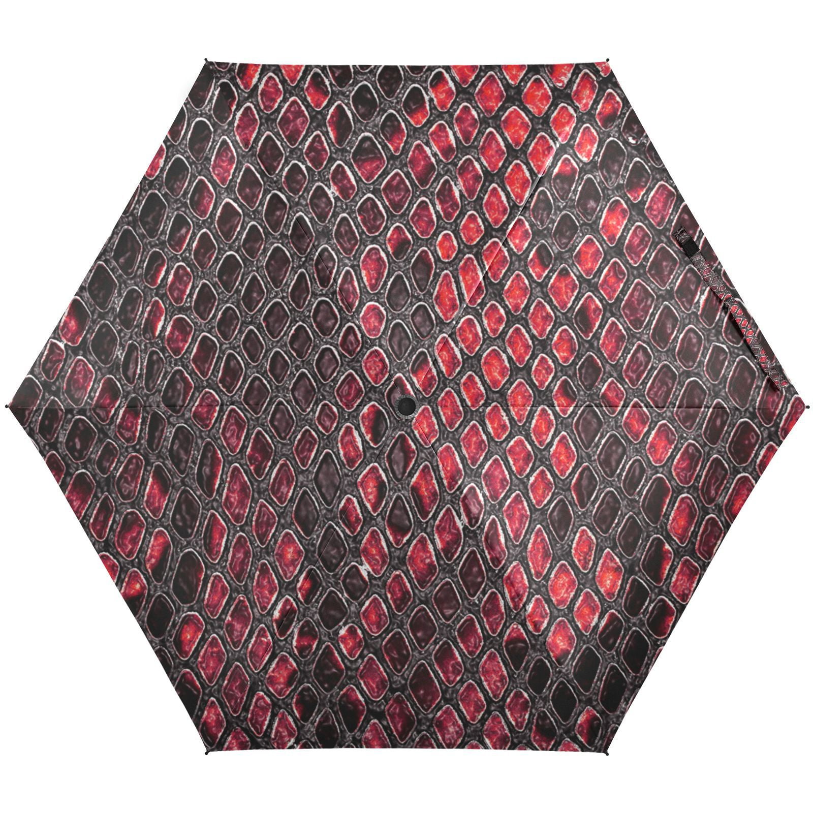 JSTEL Red Black Snake Skin Print Folding Umbrella for Rain Sun Travel ...
