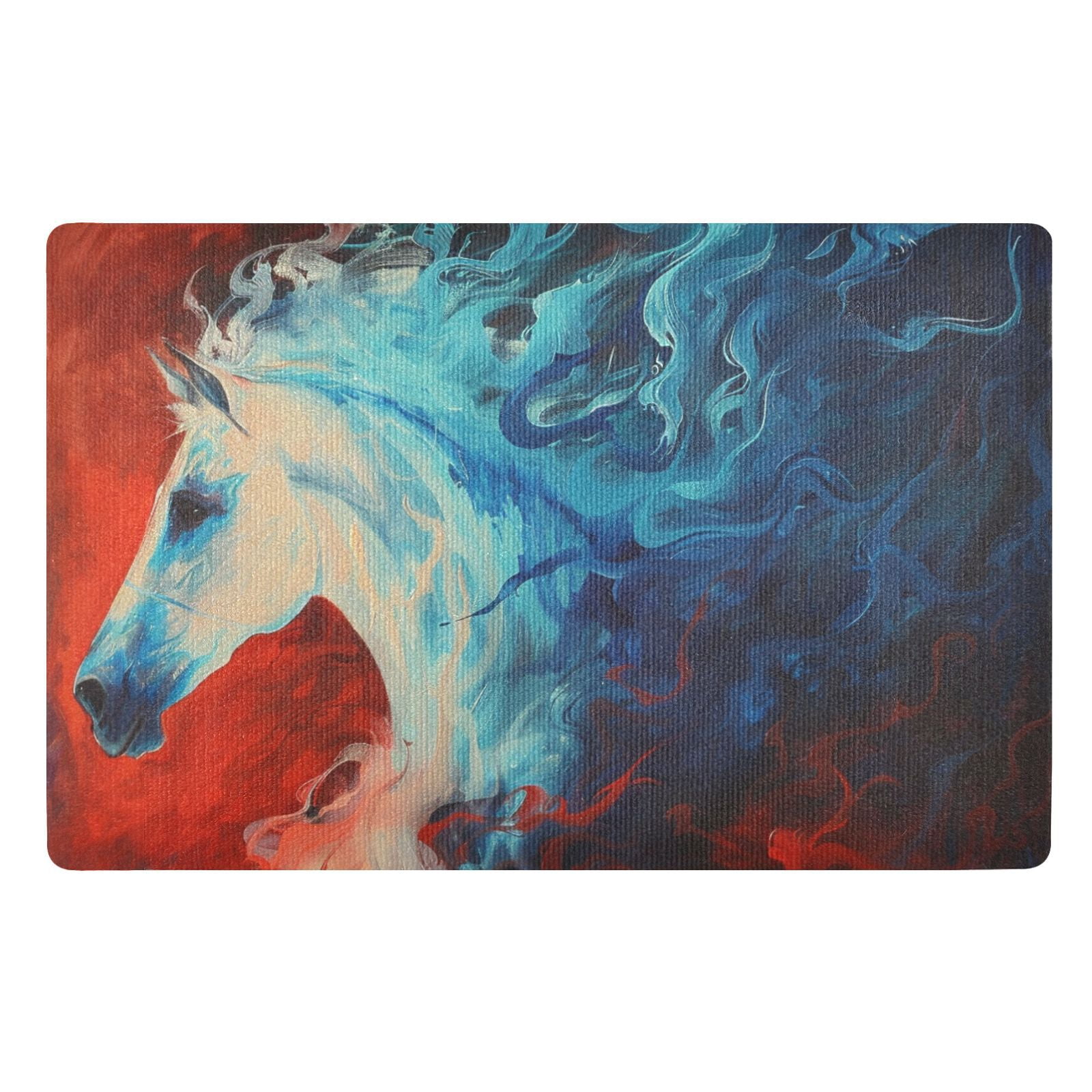 JSTEL Red & Blue Flame Horse Front Door Mat Outside Entrance 32x20 Inch ...
