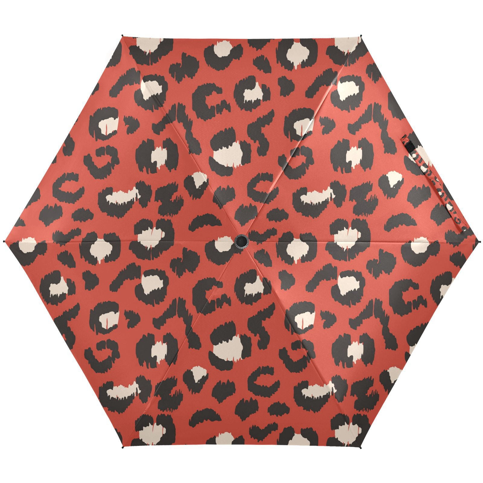 JSTEL Red Cheetah Leopard Print Animal Folding Umbrella for Rain Sun Travel Mini Lightweight ...