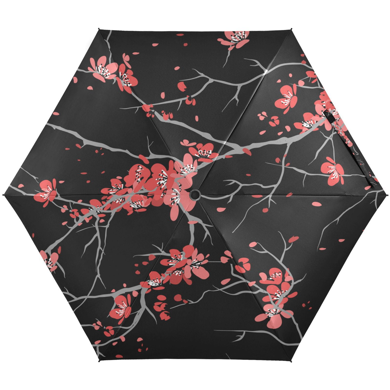 JSTEL Red Cherry Blossom Sakura Folding Umbrella for Rain Sun Travel ...