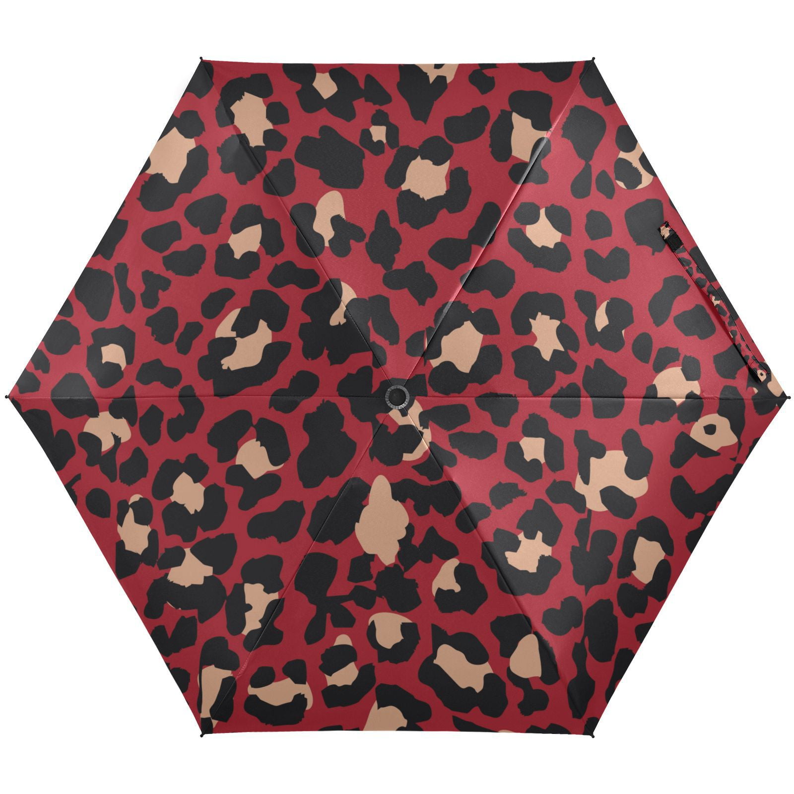 JSTEL Red Leopard Cheetah Print Animal Folding Umbrella for Rain Sun Travel Mini Lightweight ...