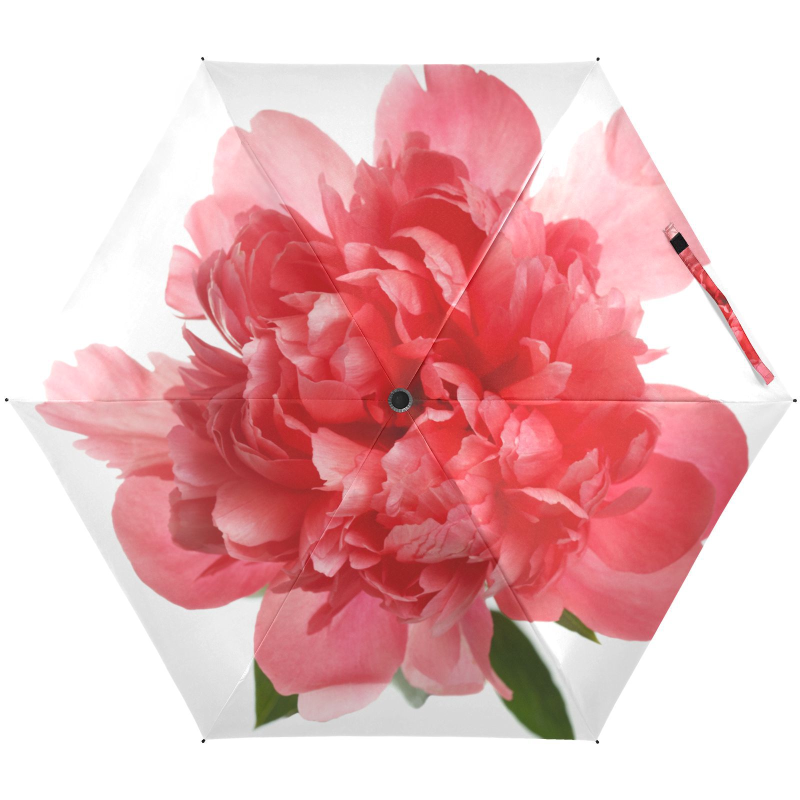 JSTEL Red Peony Flower Floral Folding Umbrella for Rain Sun Travel Mini ...