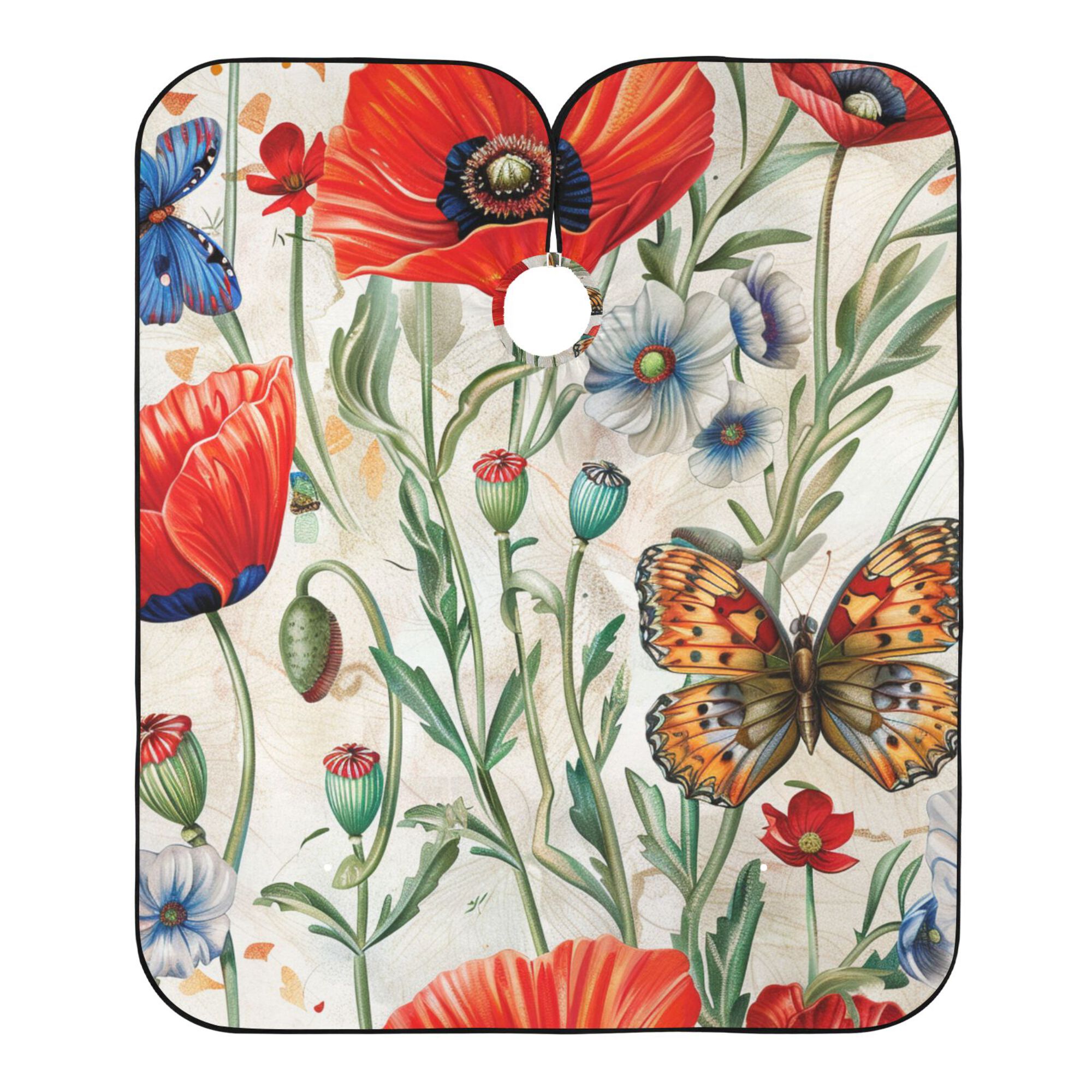 JSTEL Red Poppy Flowers Butterfly Waterproof Barber Cape for Men Women ...