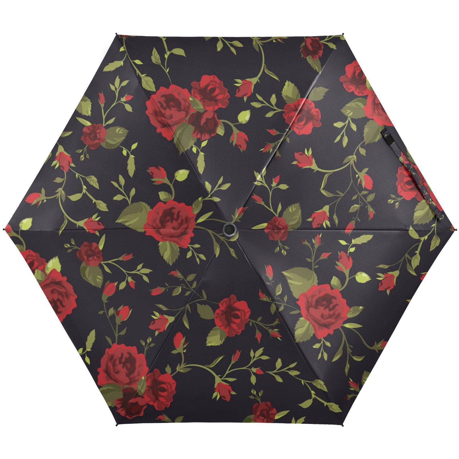 JSTEL Red Rose Flower Floral Folding Umbrella for Rain Sun Travel Mini ...