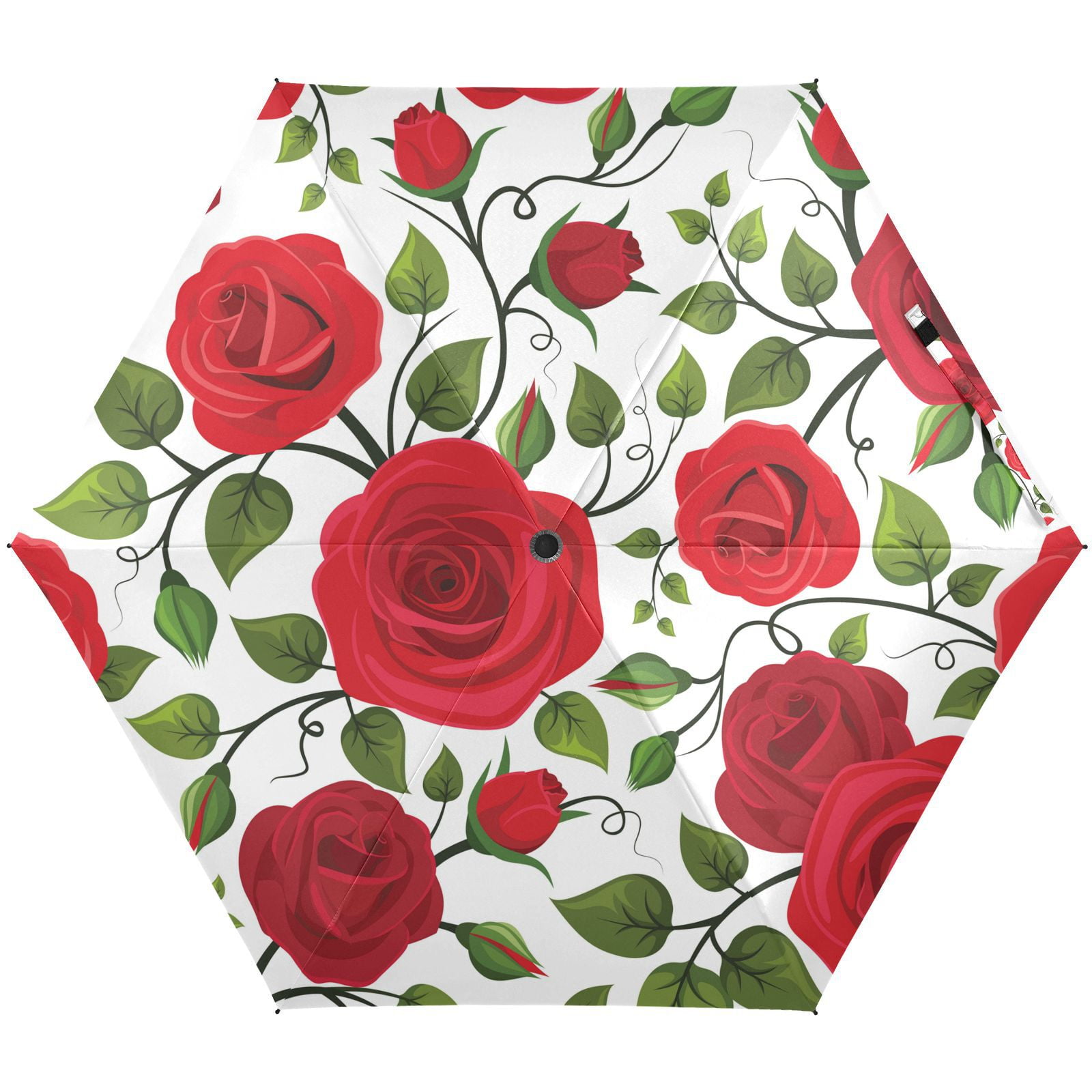 JSTEL Red Rose Flower Floral Folding Umbrella for Rain Sun Travel Mini ...