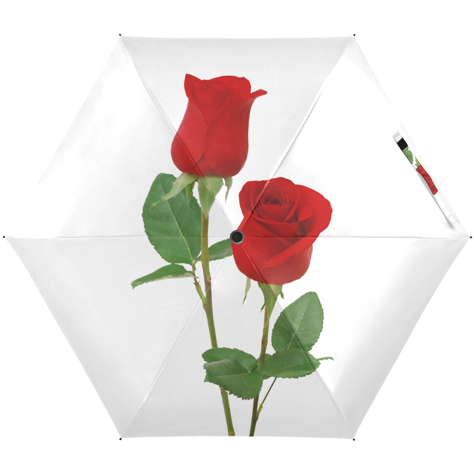 JSTEL Red Rose Flower Floral Folding Umbrella for Rain Sun Travel Mini ...