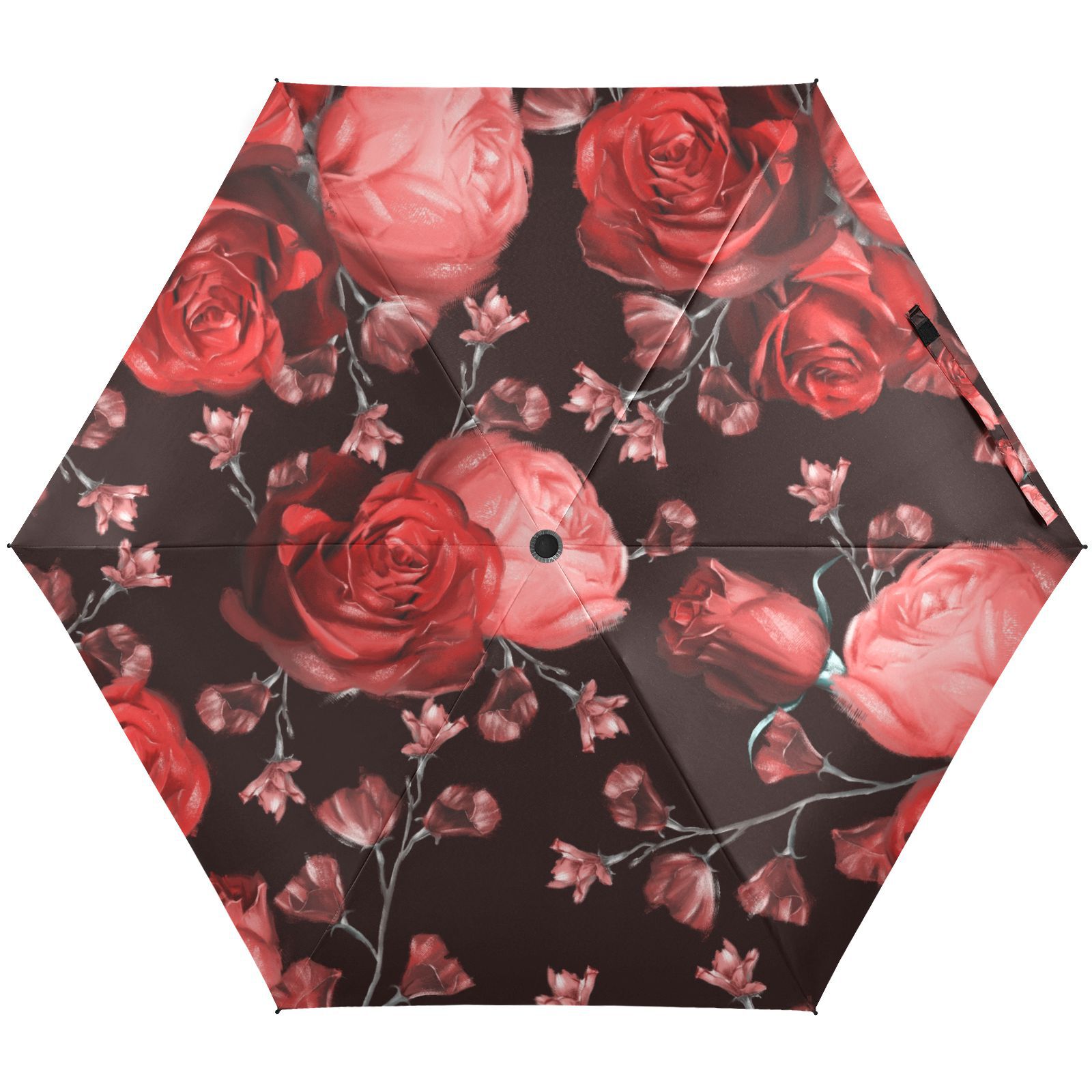 JSTEL Red Rose Flower Floral Vintage Folding Umbrella for Rain Sun ...