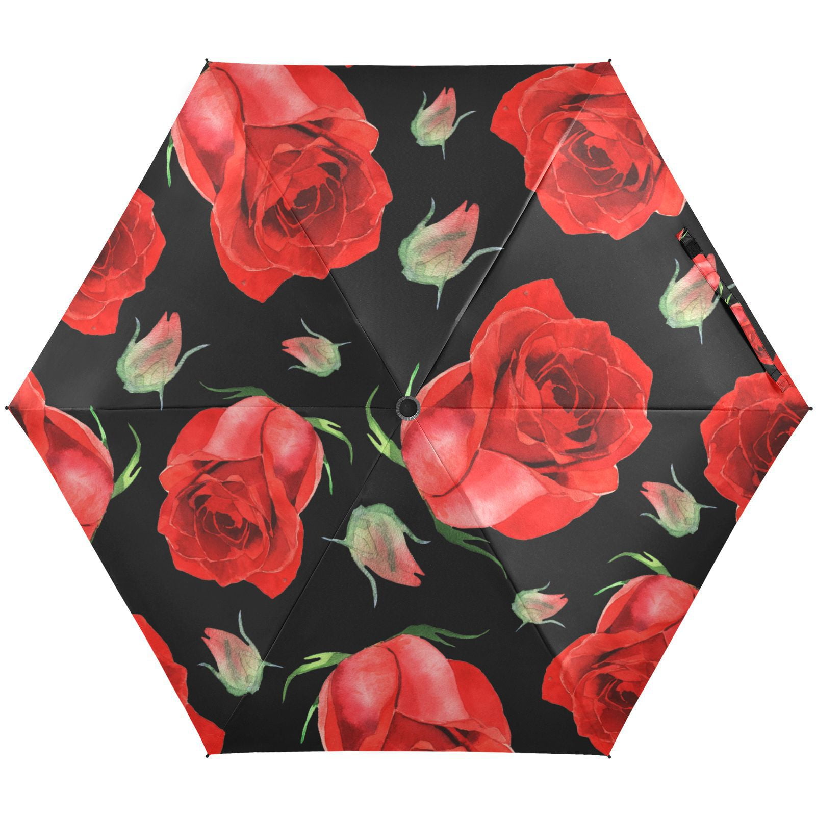 JSTEL Red Rose Flower Watercolor Floral Folding Umbrella for Rain Sun ...