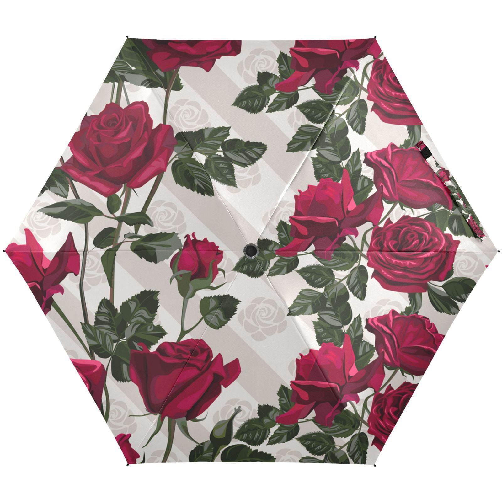 JSTEL Red Rose Flowers Floral Folding Umbrella for Rain Sun Travel Mini ...