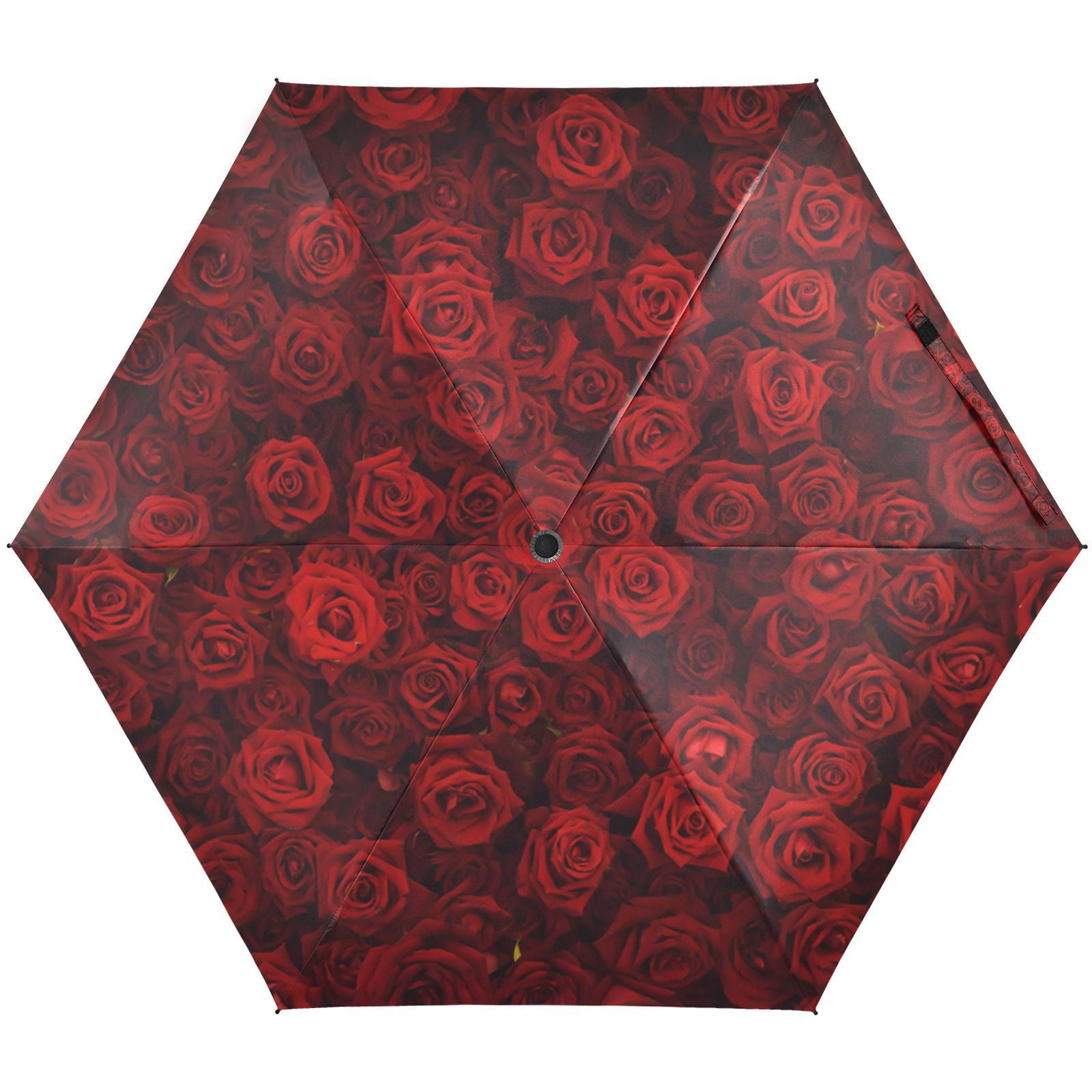 JSTEL Red Rose Flowers Floral Folding Umbrella for Rain Sun Travel Mini ...