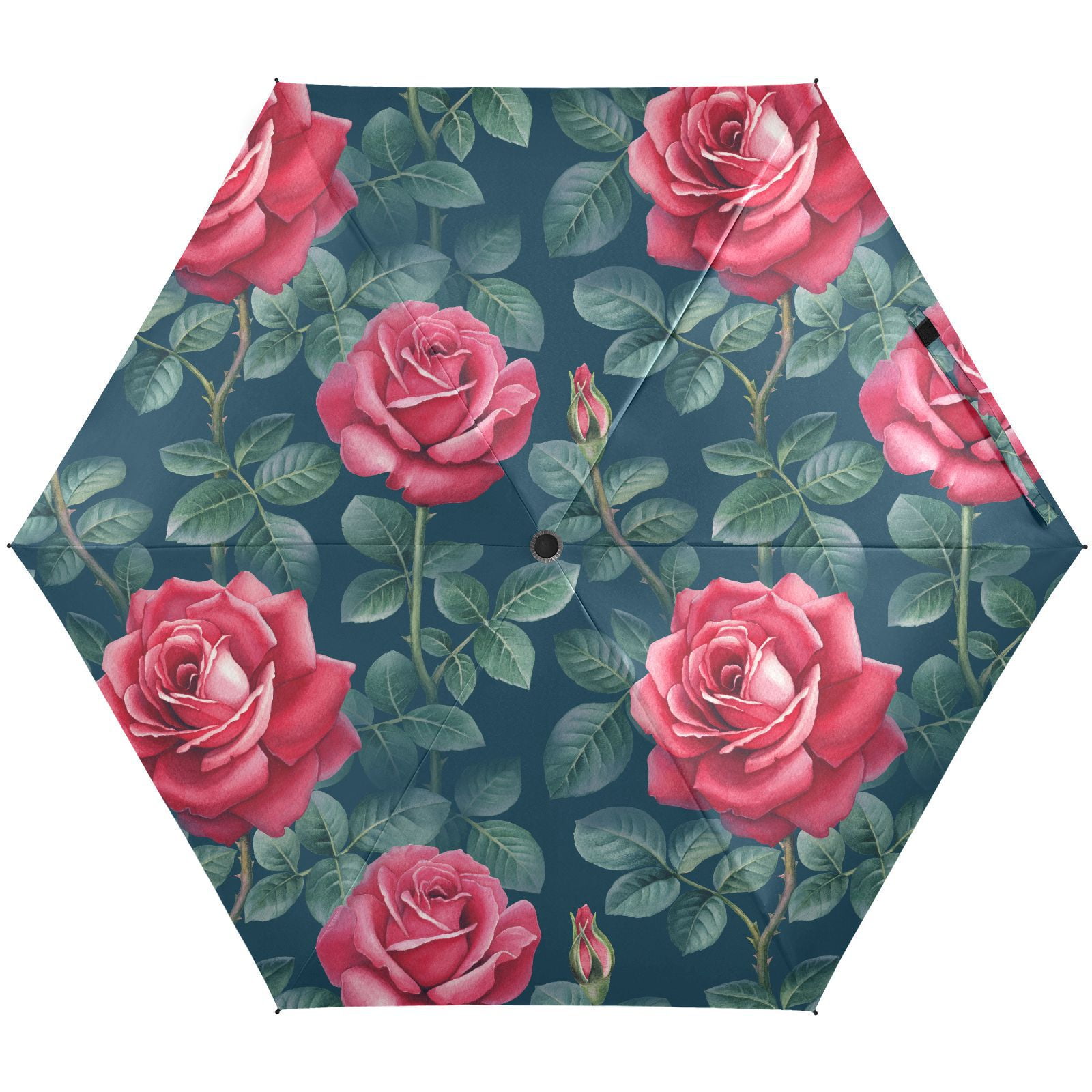 JSTEL Red Rose Flowers Floral Vintage Folding Umbrella for Rain Sun ...