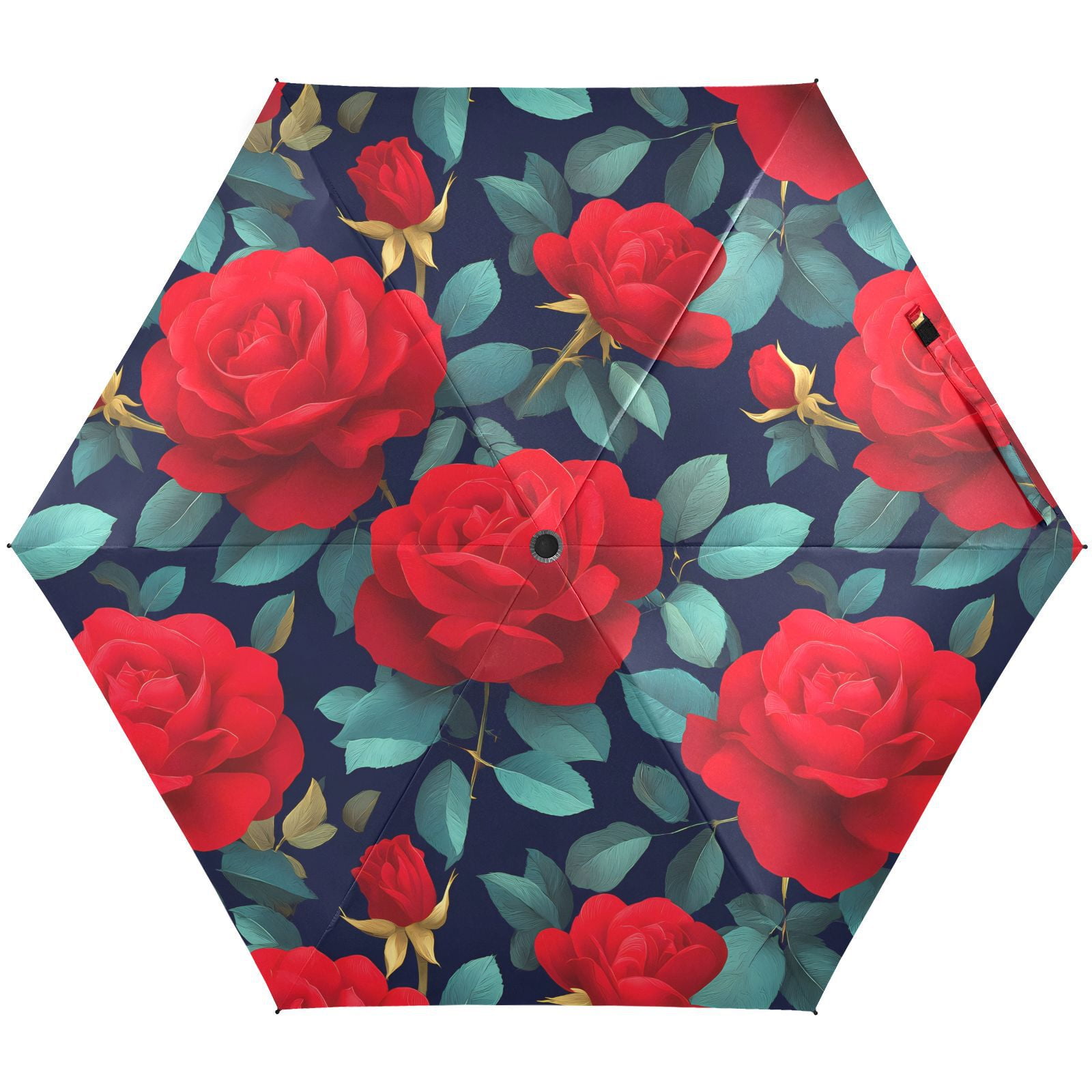 JSTEL Red Rose Flowers Folding Umbrella for Rain Sun Travel Mini ...