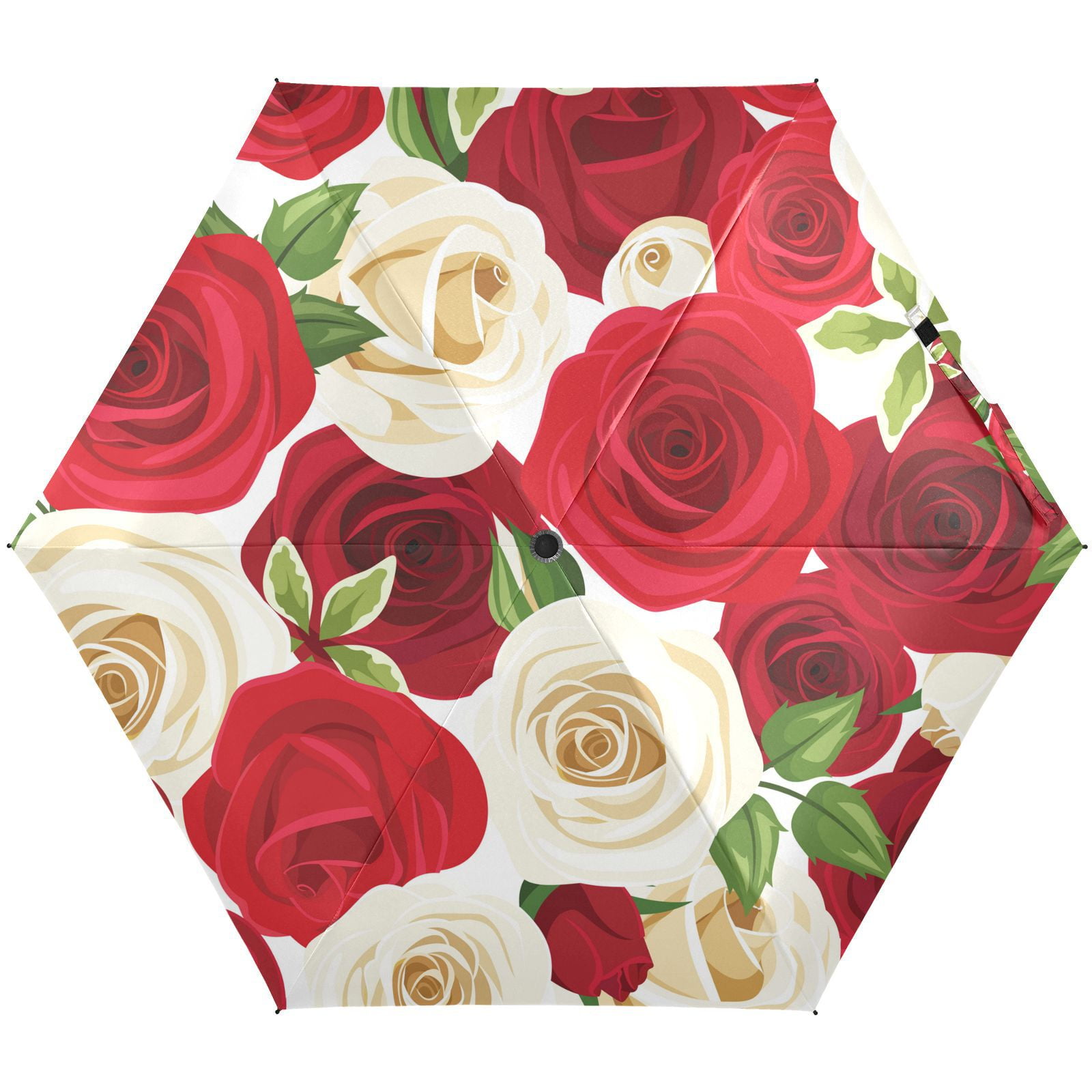 JSTEL Red Rose White Roses Flower Floral Folding Umbrella for Rain Sun ...