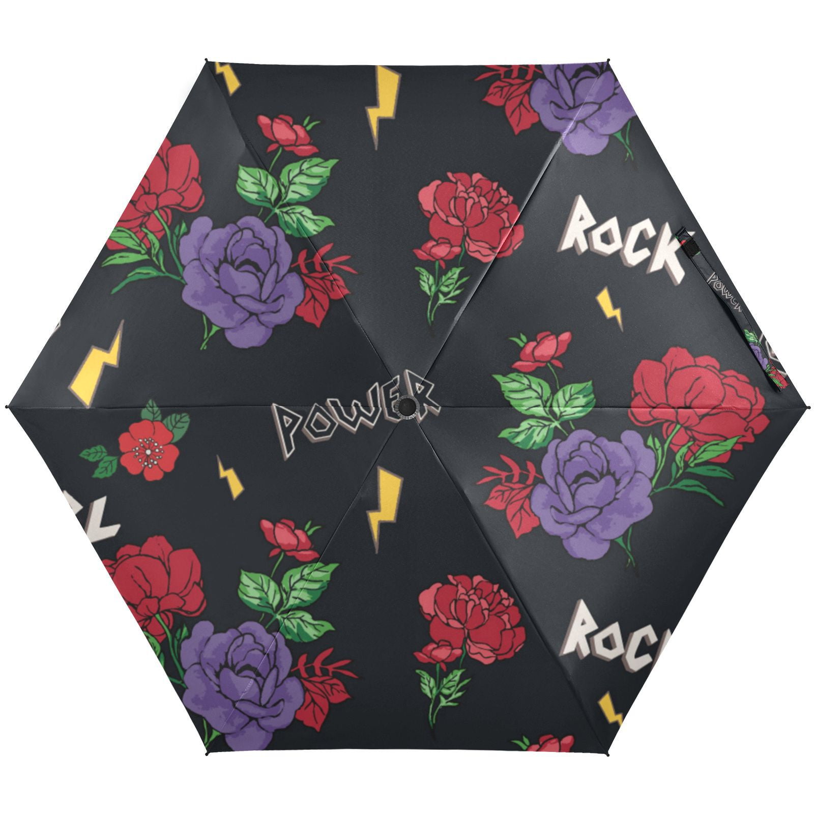 JSTEL Rock Red Roses Flowers Folding Umbrella for Rain Sun Travel Mini ...