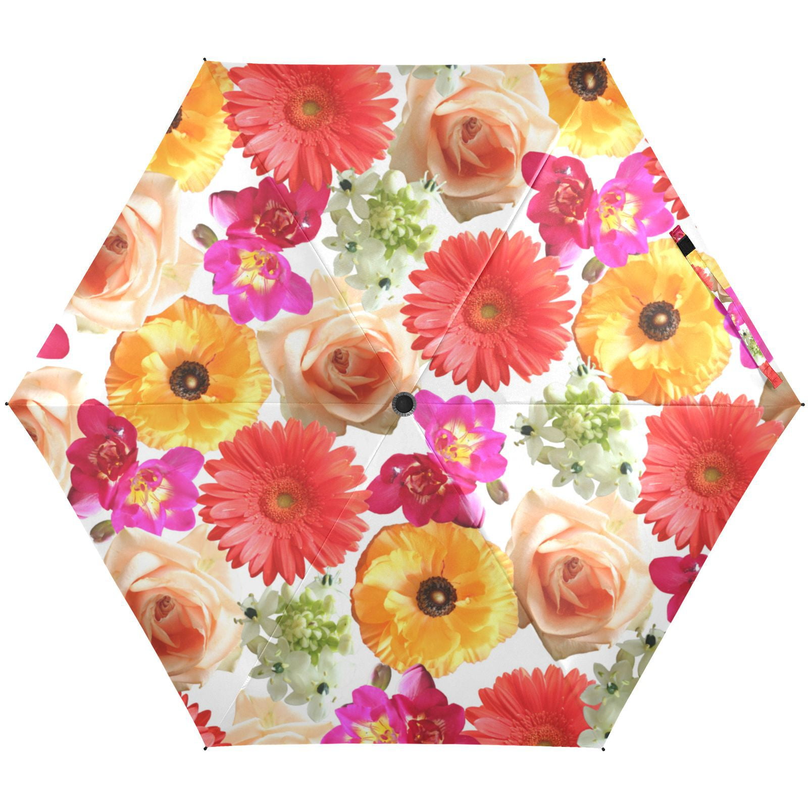 JSTEL Rose Daisy Flower Flroal Folding Umbrella for Rain Sun Travel ...