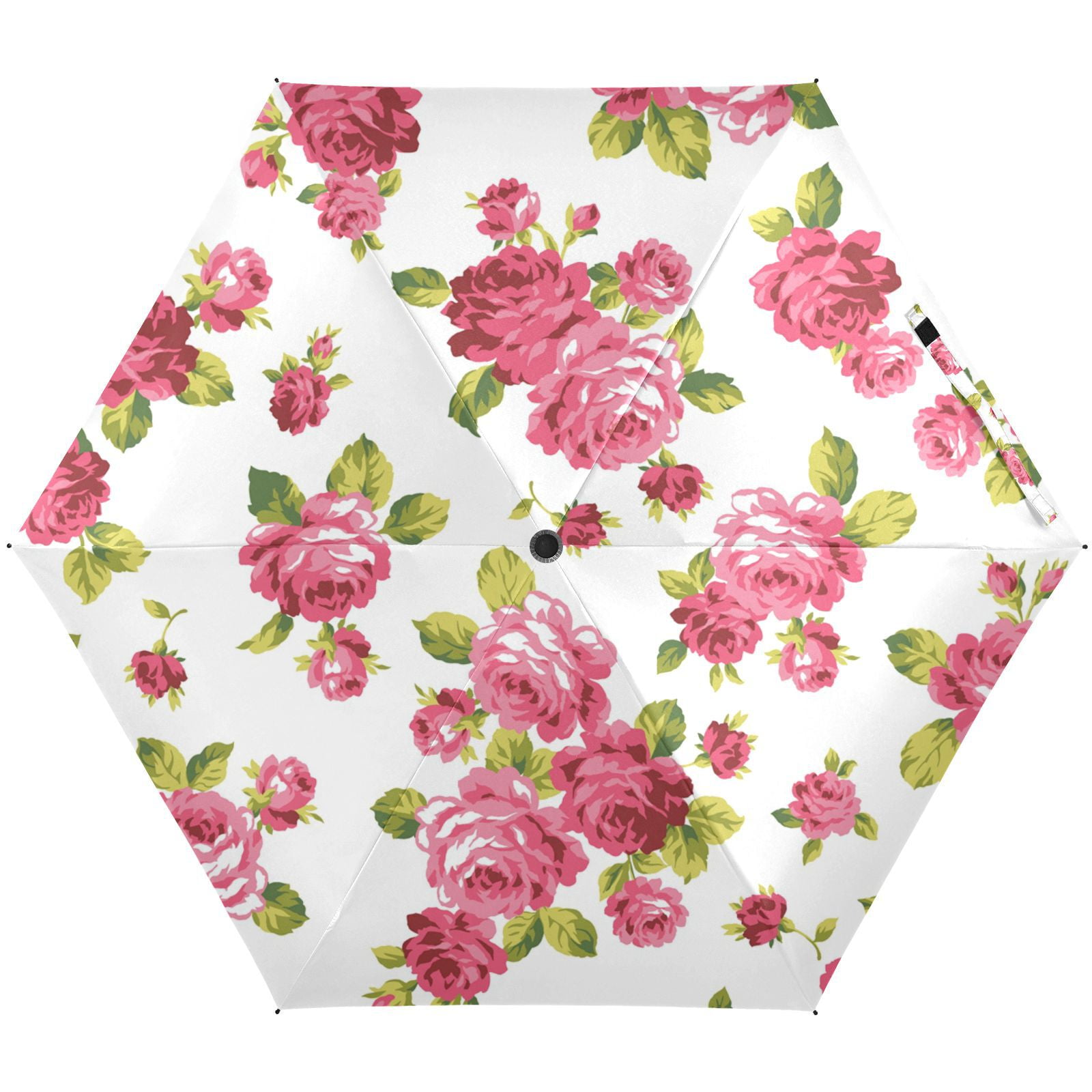 JSTEL Rose Flower Floral Folding Umbrella for Rain Sun Travel Mini ...