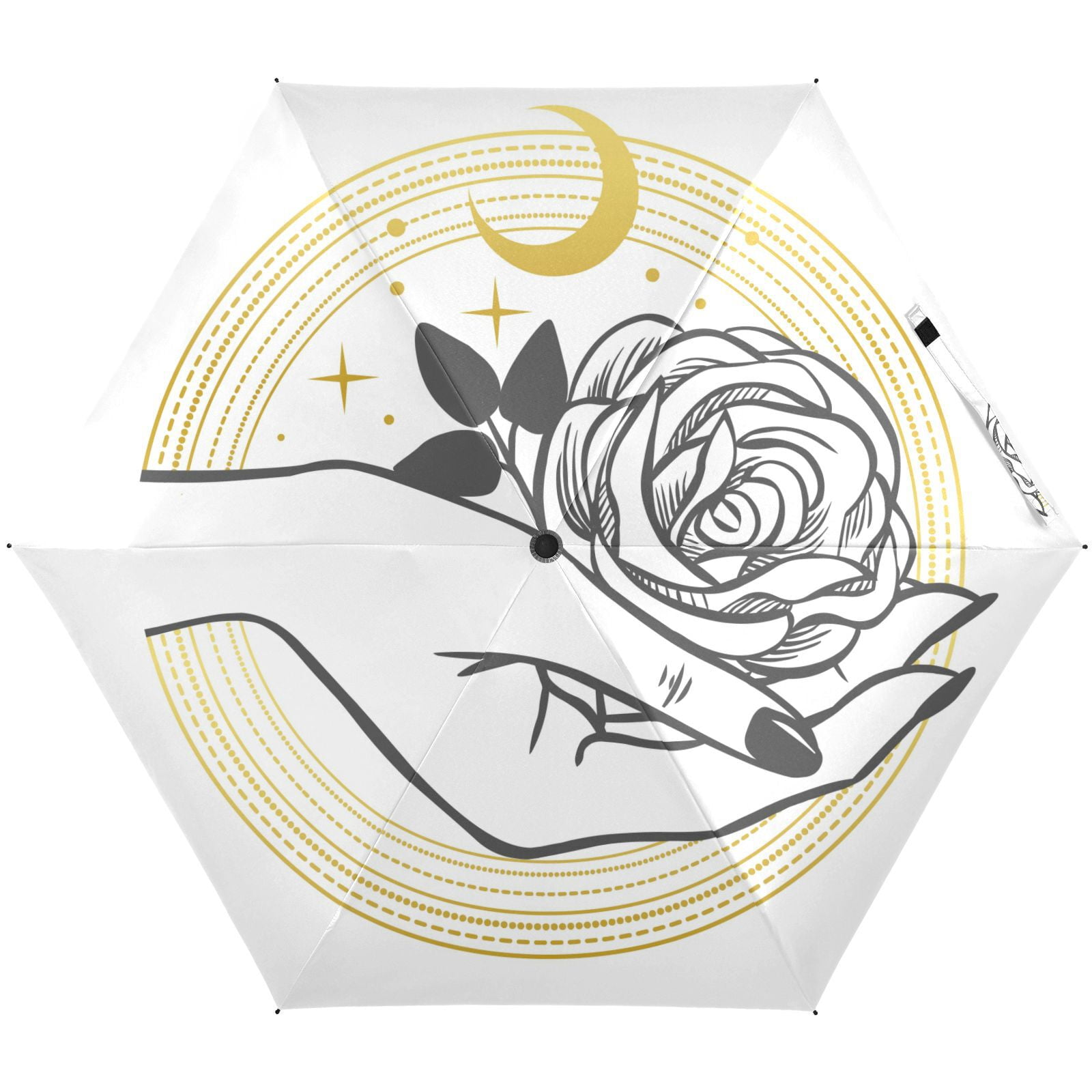 JSTEL Rose Flower Moon Satr Folding Umbrella for Rain Sun Travel Mini ...