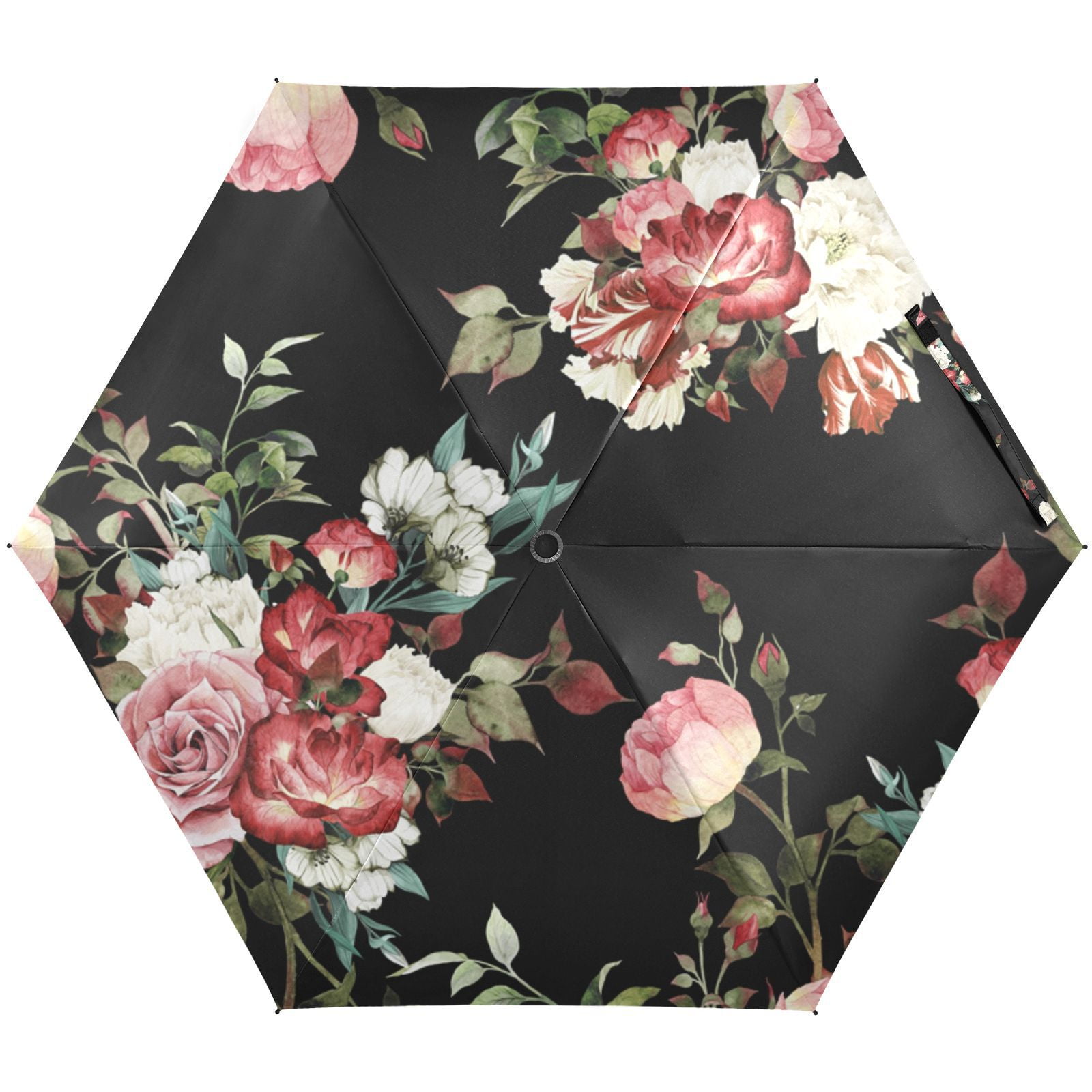 JSTEL Rose Flower Watercolor Floral Folding Umbrella for Rain Sun ...