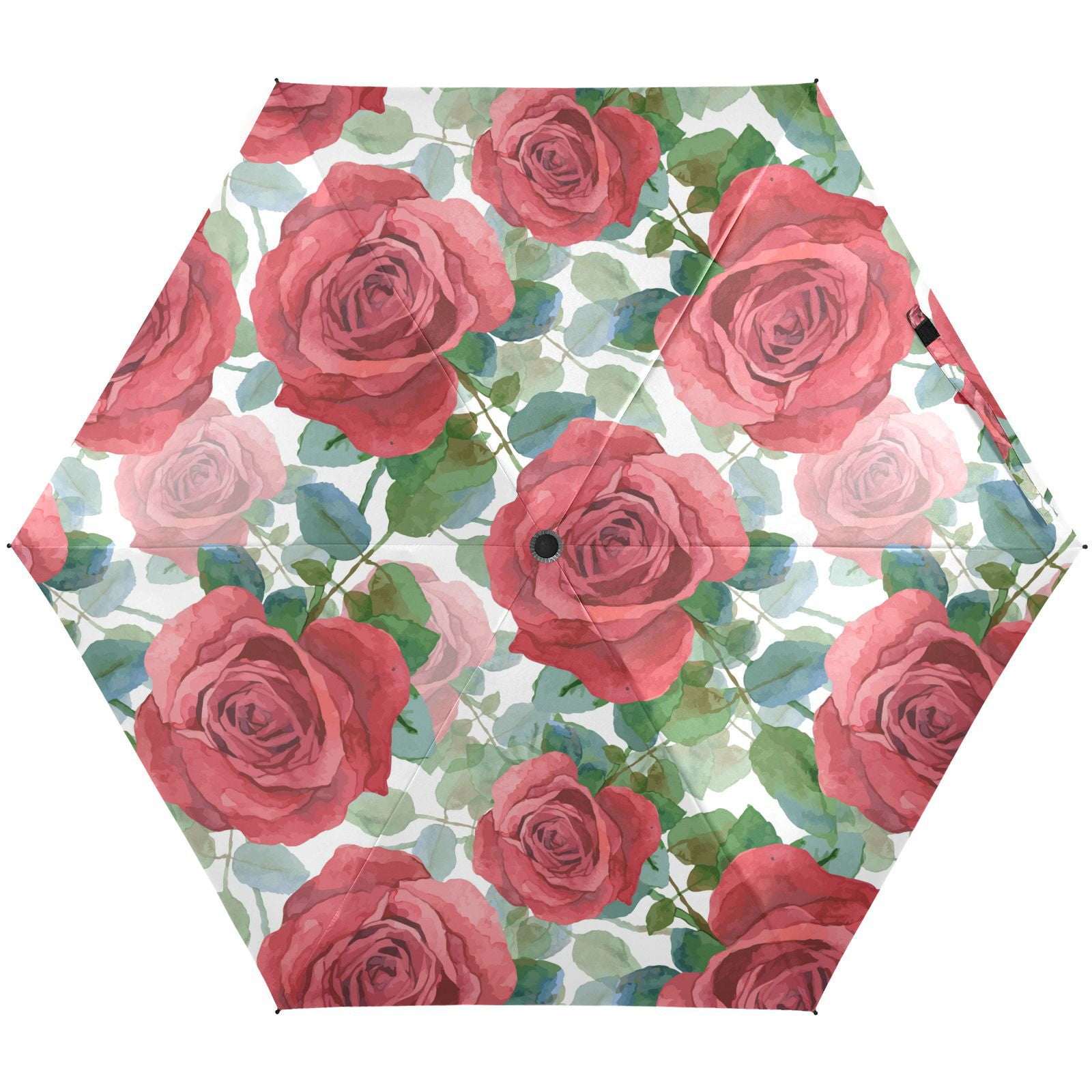 JSTEL Rose Flowers Watercolor Painting Folding Umbrella for Rain Sun ...