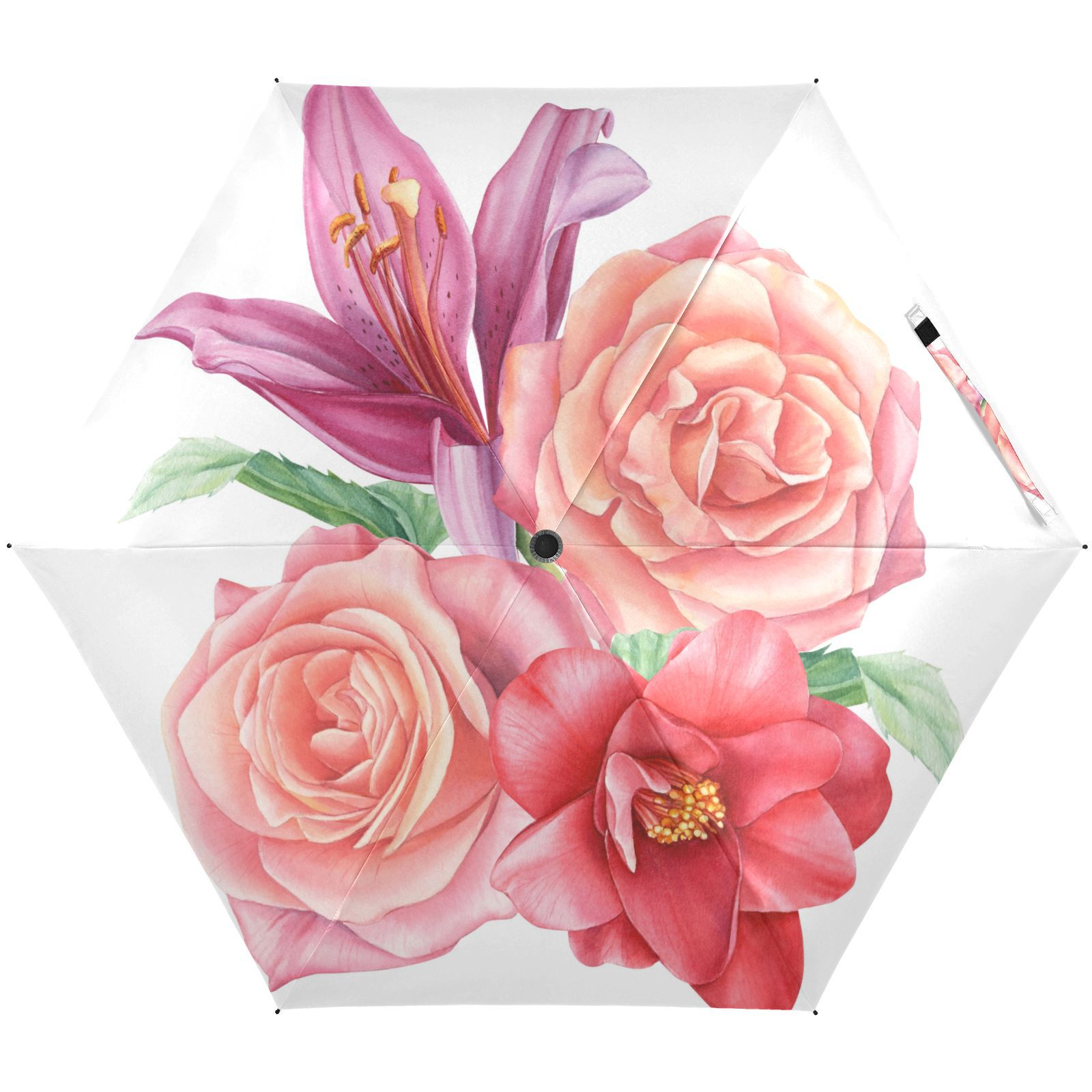 JSTEL Rose Lily Quince Flower Floral Folding Umbrella for Rain Sun ...