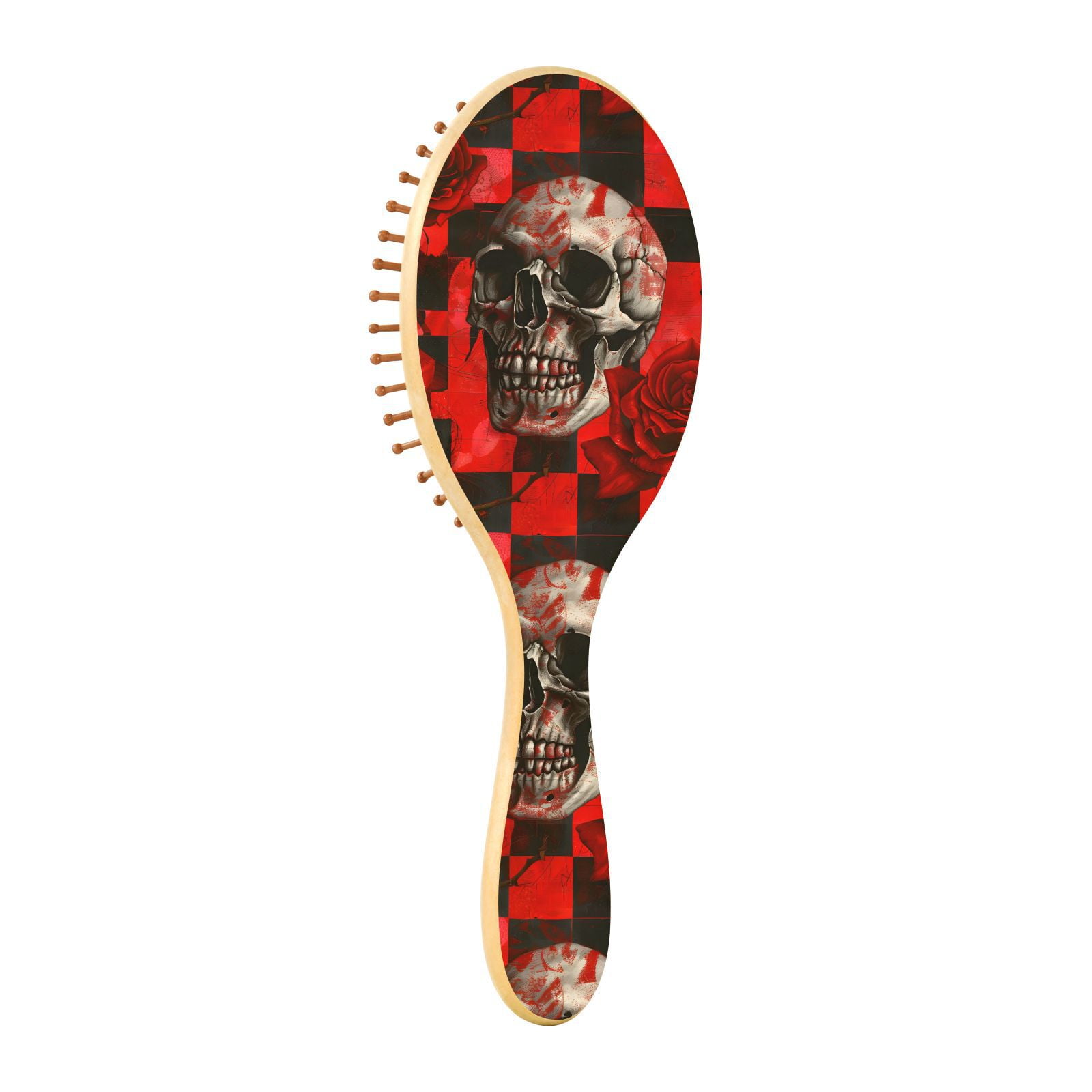 JSTEL Skull Red Rose Flower Hair Brush for Women Men Natural Wood Detangler Brushes for All Hair ...