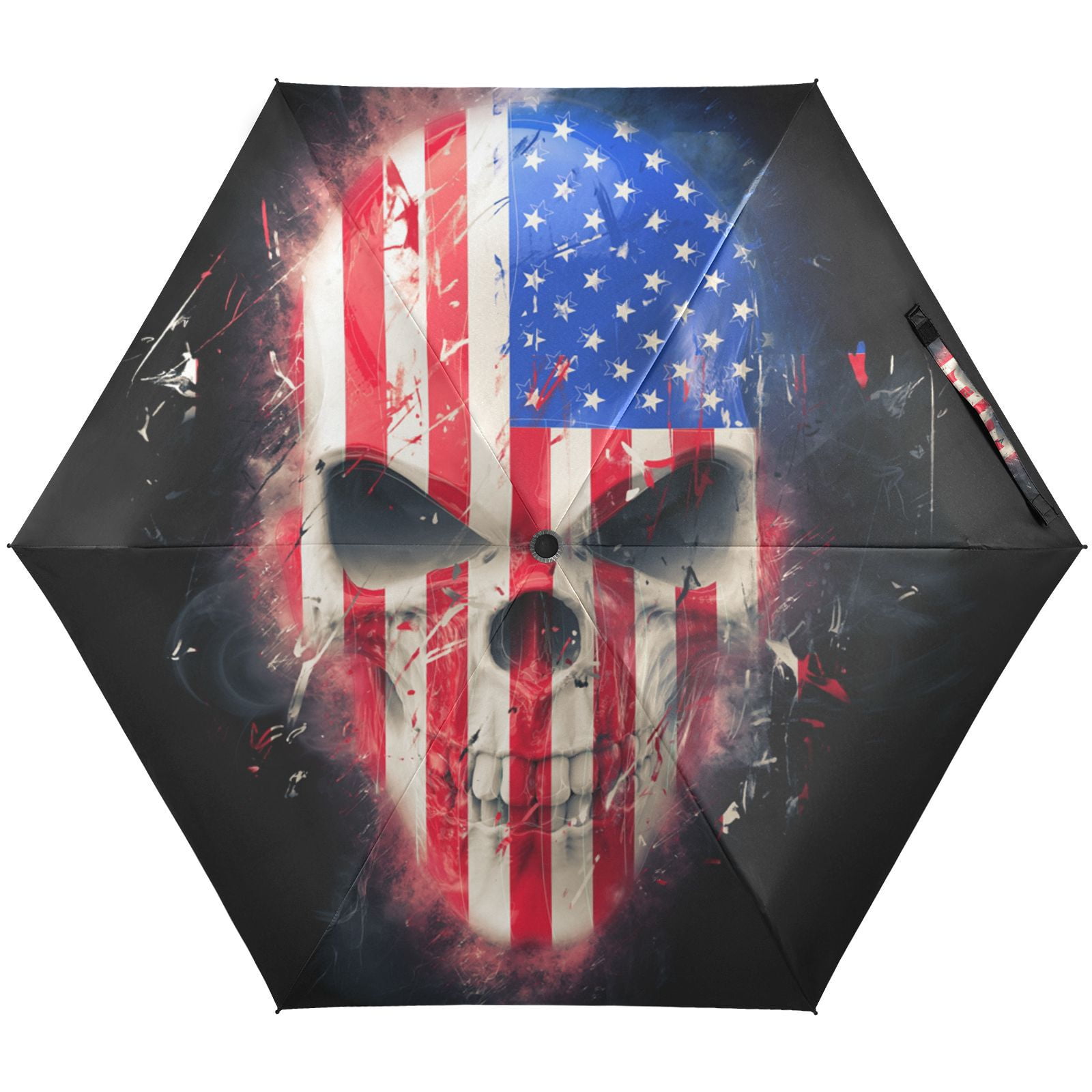 JSTEL Skull Usa American Flag Folding Umbrella for Rain Sun Travel Mini ...