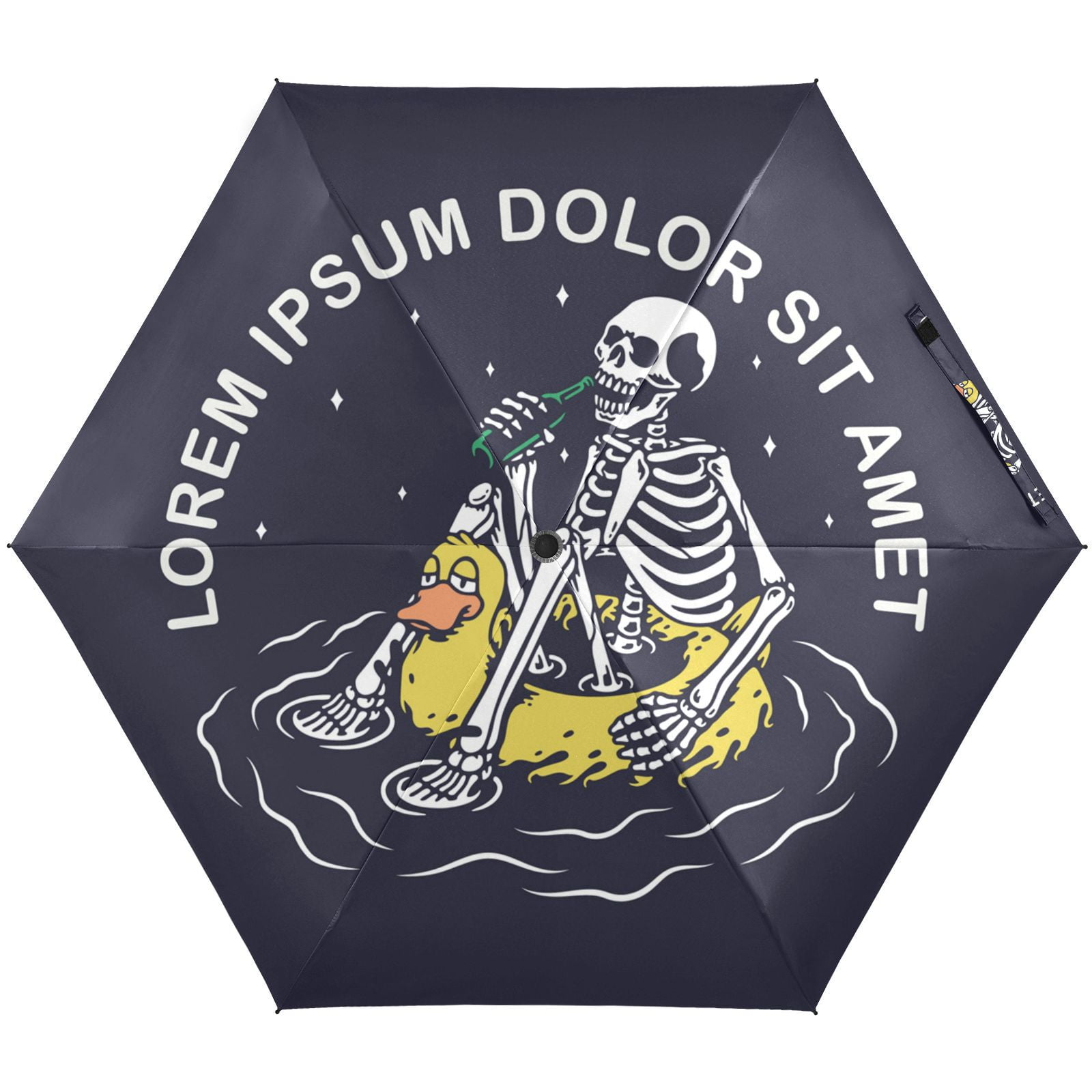 JSTEL Skull with Bottle Beer and Duck Buoy Vacation Folding Umbrella for Rain Sun Travel Mini ...