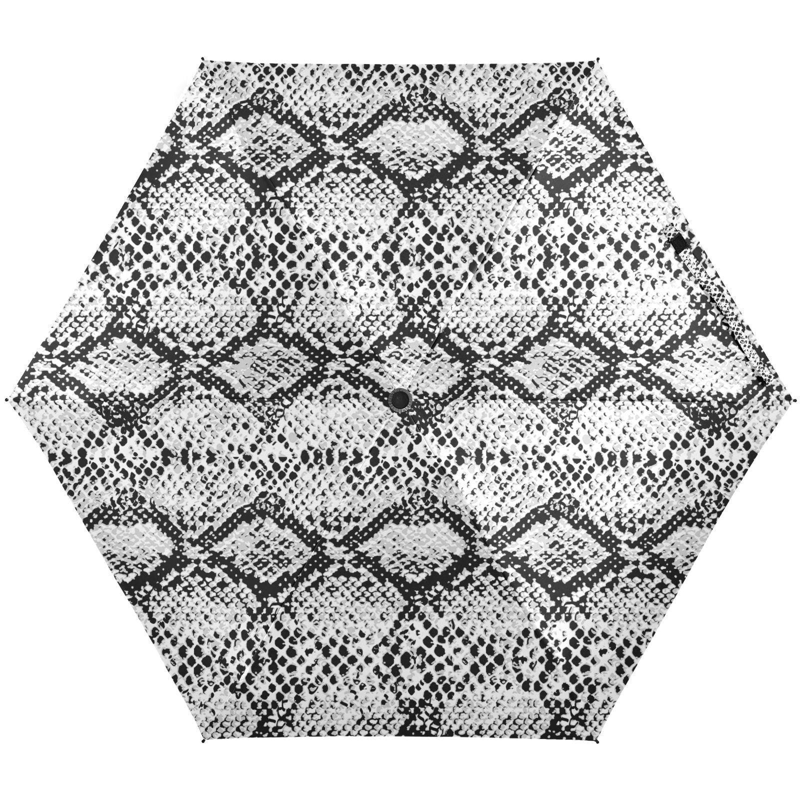 JSTEL Snake Skin Black and White Folding Umbrella for Rain Sun Travel ...
