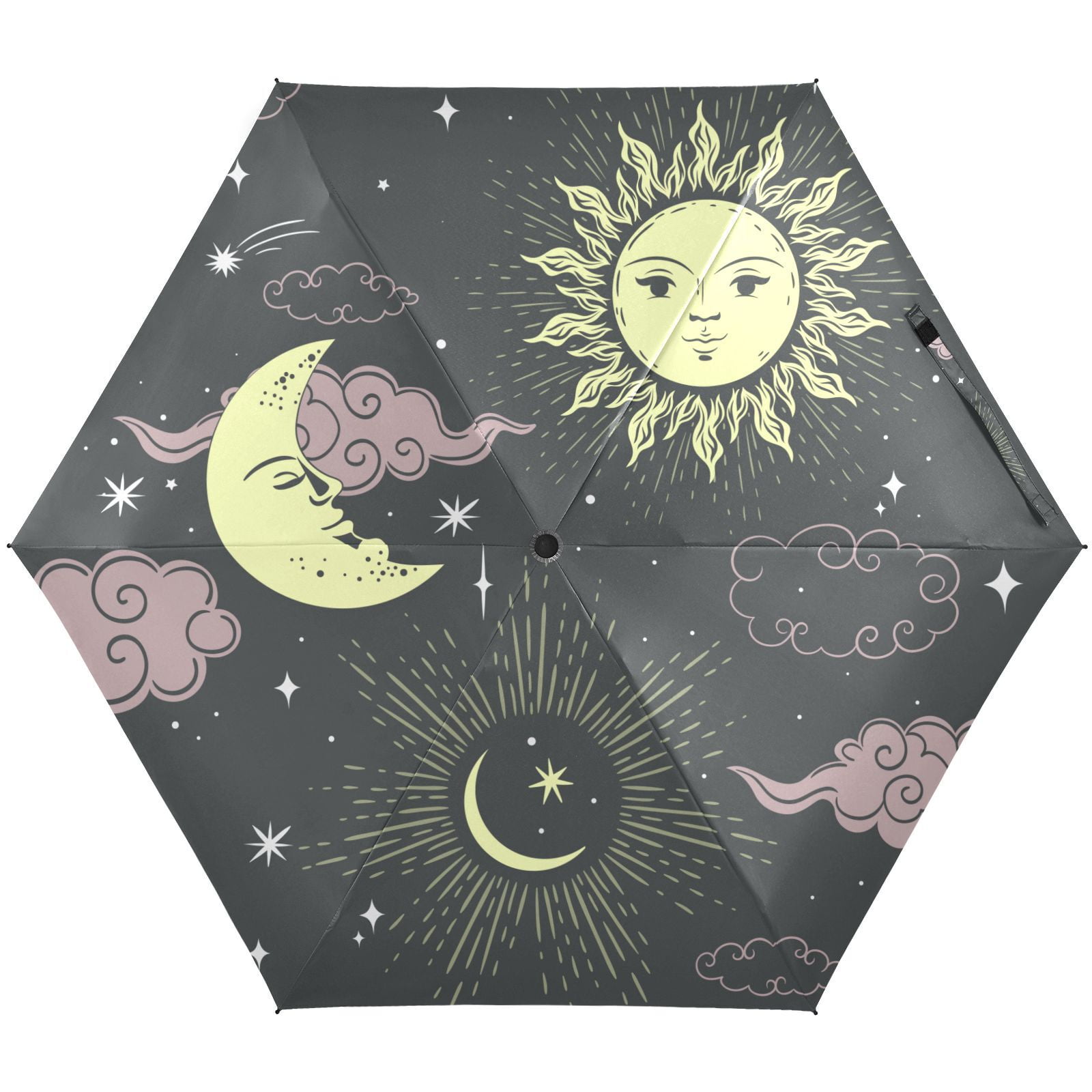 JSTEL Stars Sun Moon Starry Sky Folding Umbrella for Rain Sun Travel ...