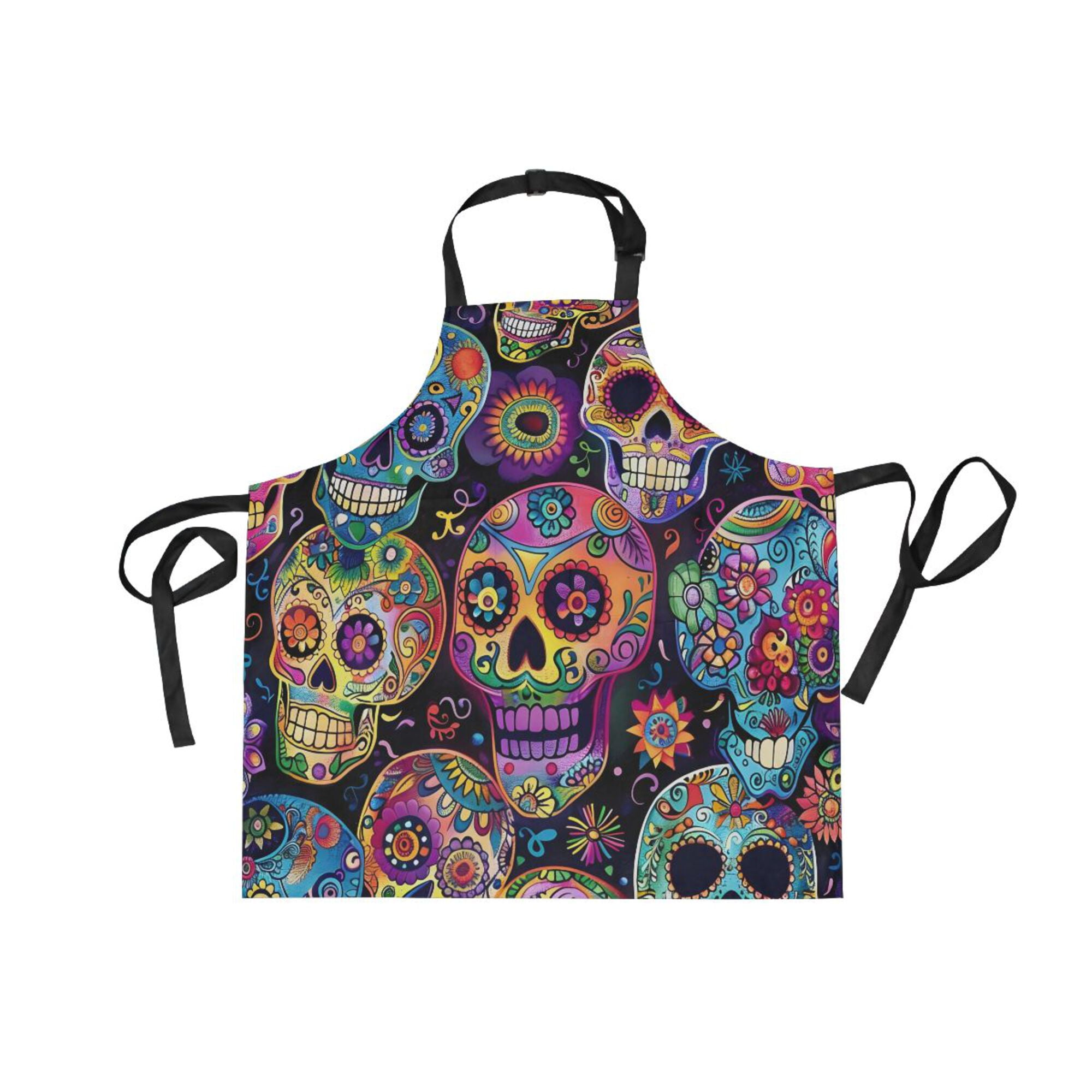 JSTEL Sugar Skulls Day Of Dead Apron with 2 Pockets for Women Men ...