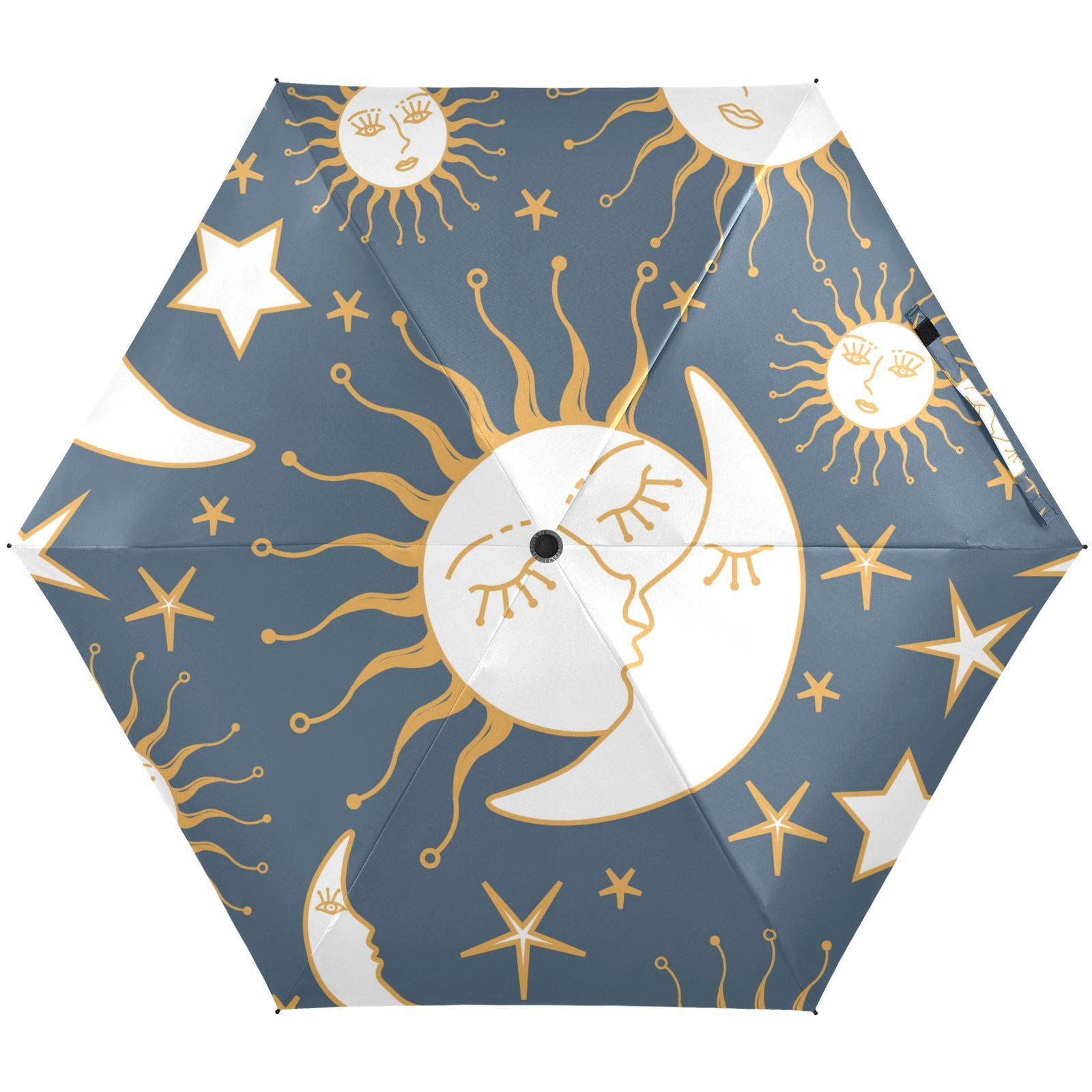 JSTEL Sun Kissing Moon Stars Folding Umbrella for Rain Sun Travel Mini ...