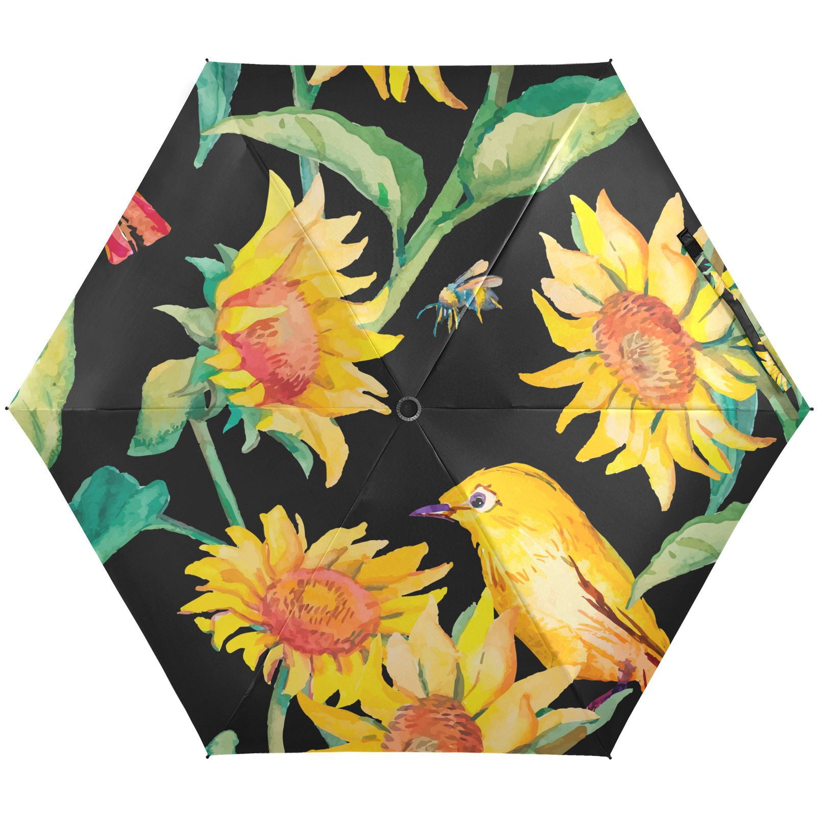 JSTEL Sunflower Bird Bee Flower Floral Folding Umbrella for Rain Sun ...