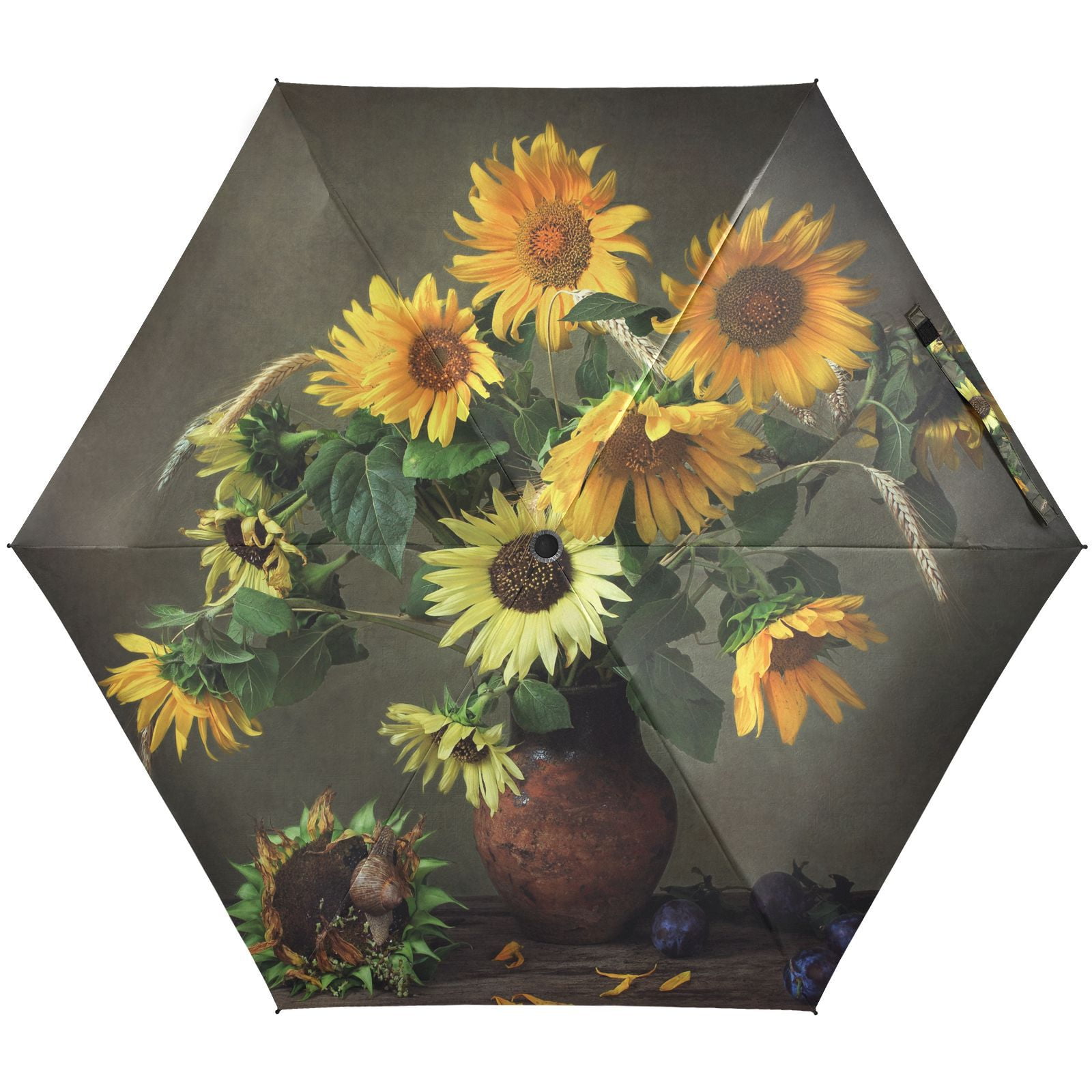 JSTEL Sunflower Bouquet Vintage Folding Umbrella for Rain Sun Travel ...