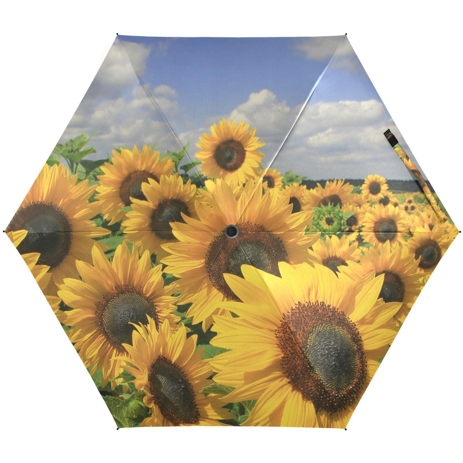 JSTEL Sunflower Field Against Blue Sky with Clouds Folding Umbrella for ...