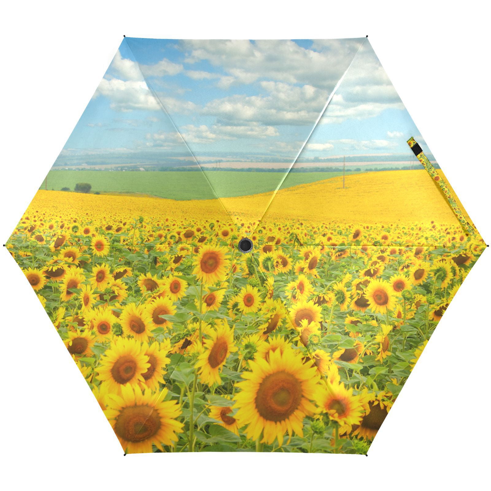 JSTEL Sunflower Field Floral Flowers Folding Umbrella for Rain Sun ...