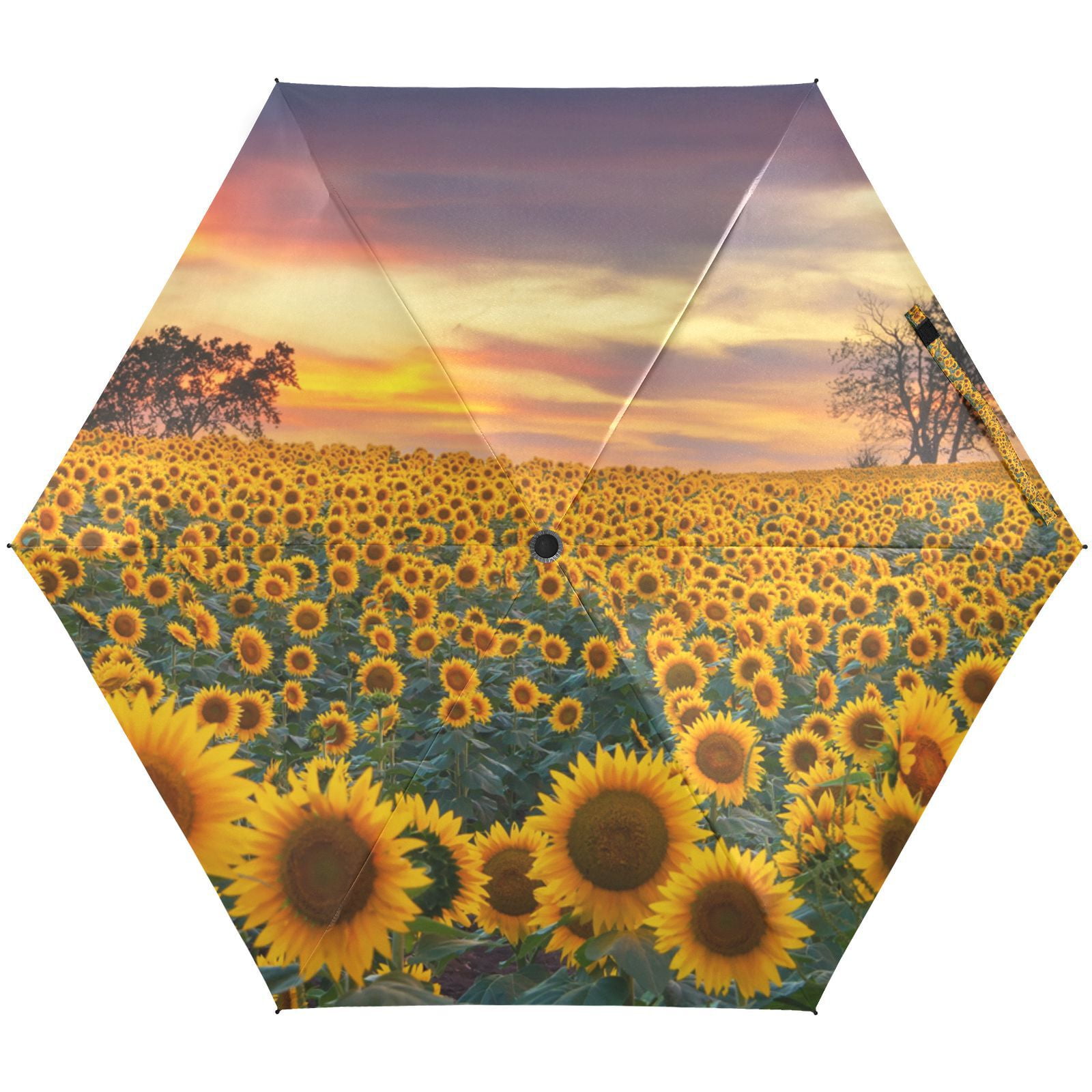 JSTEL Sunflower Field Sunset Flower Folding Umbrella for Rain Sun ...
