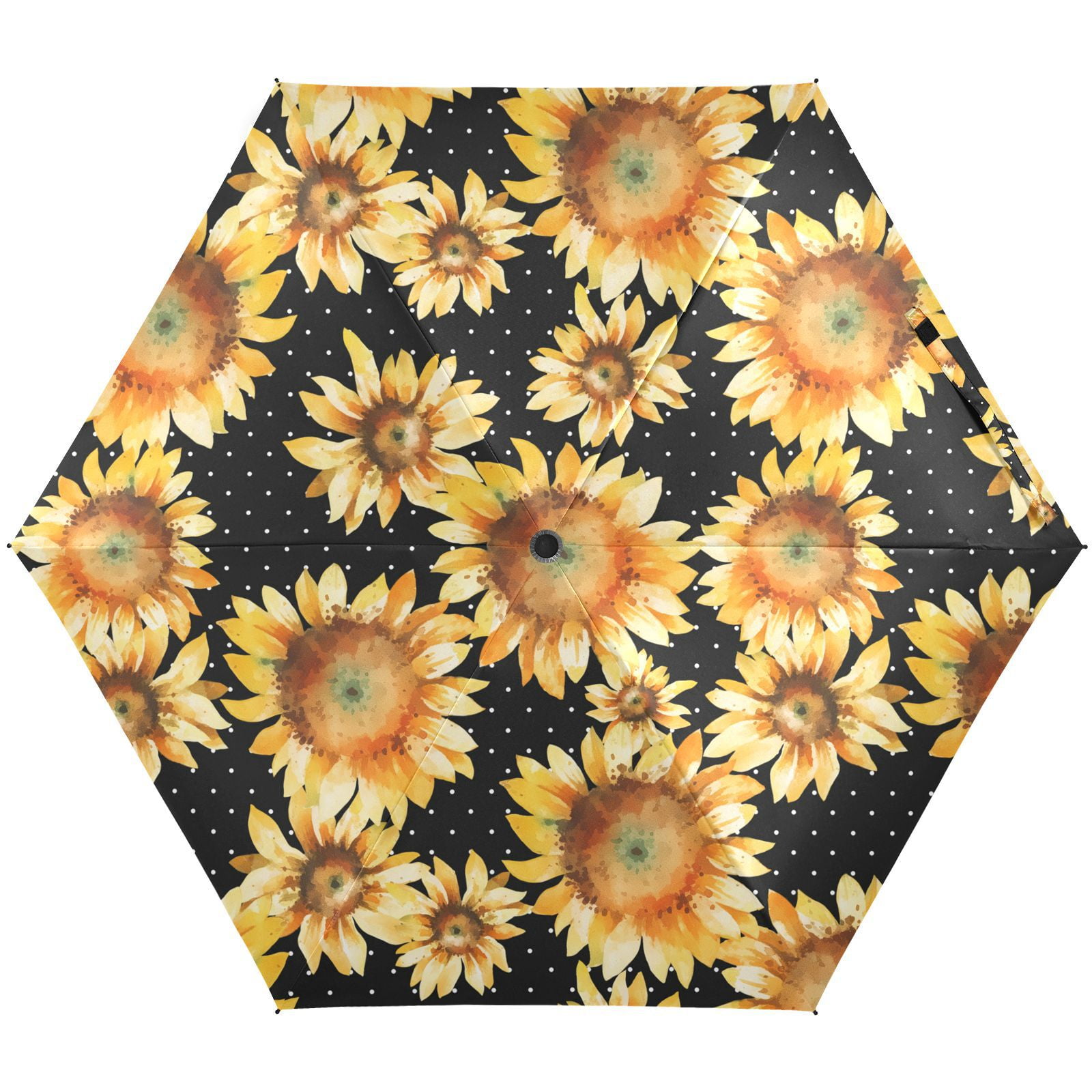 JSTEL Sunflower Floral Polka Dots Folding Umbrella for Rain Sun Travel ...