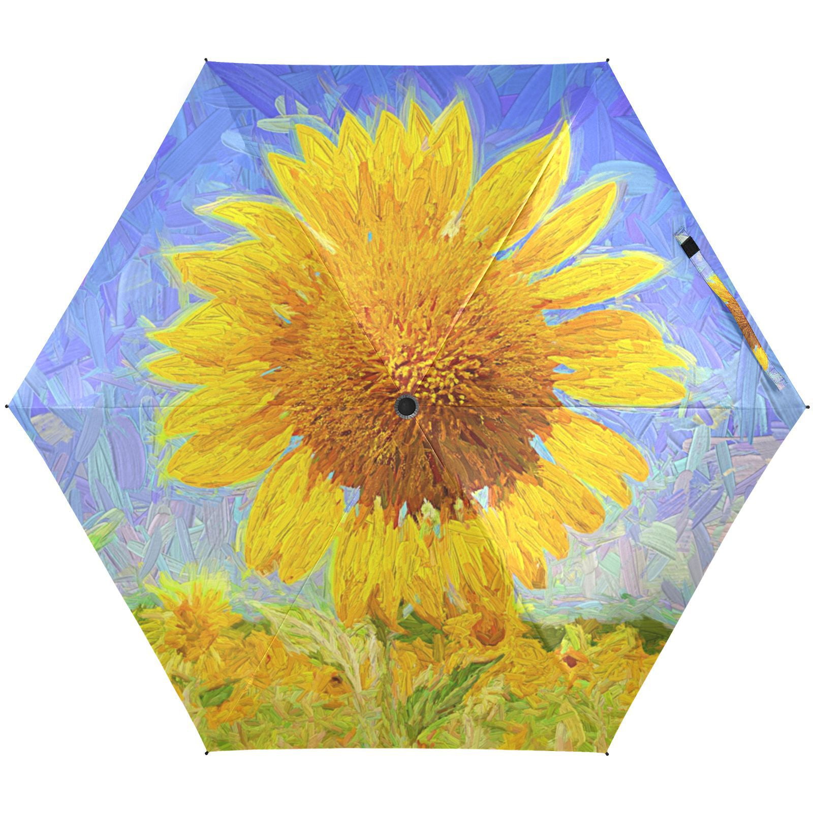 JSTEL Sunflower Flower Art Painting Folding Umbrella for Rain Sun ...